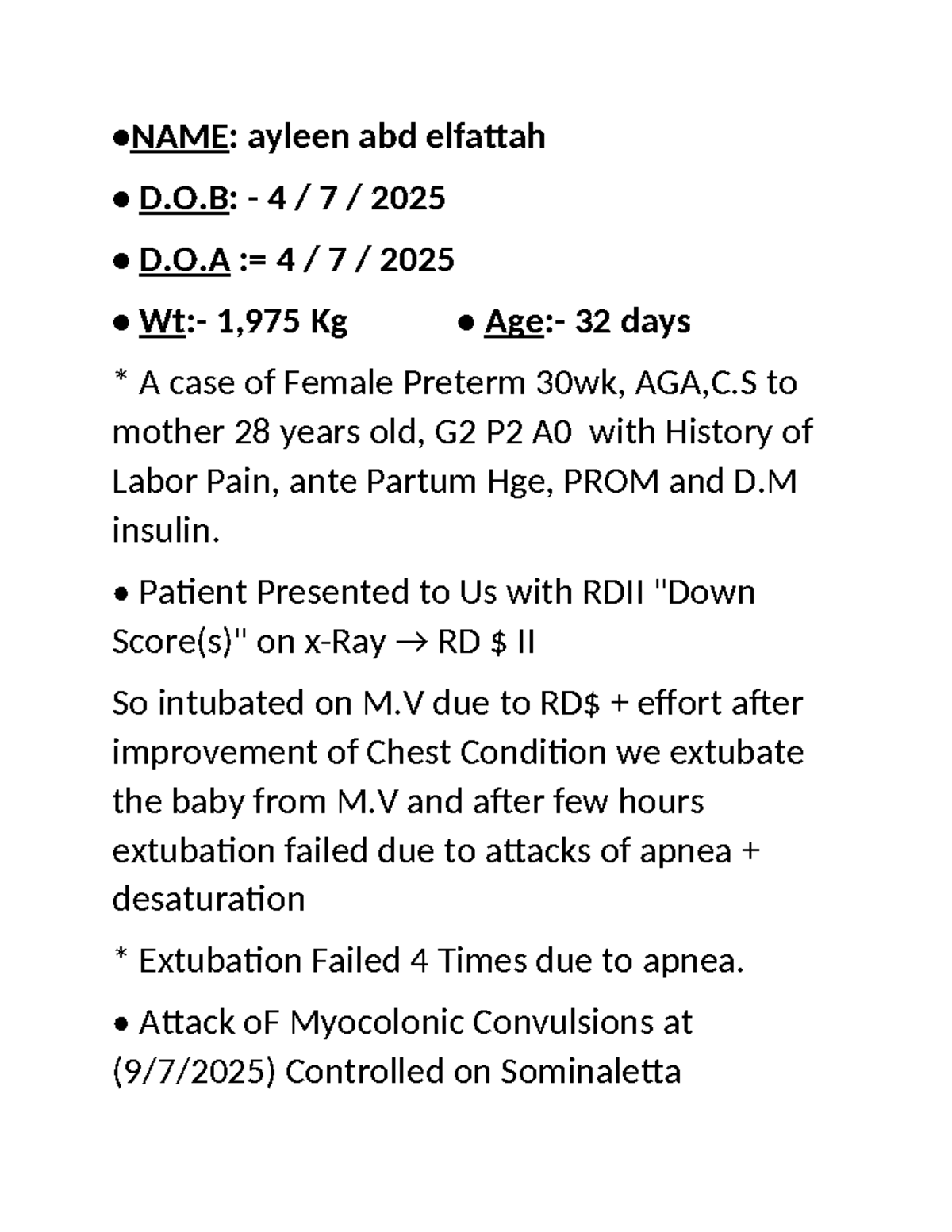 تقرير حالة ايلين - حالة ما قبل الولادة المبكرة 30 أسبوع - Studocu