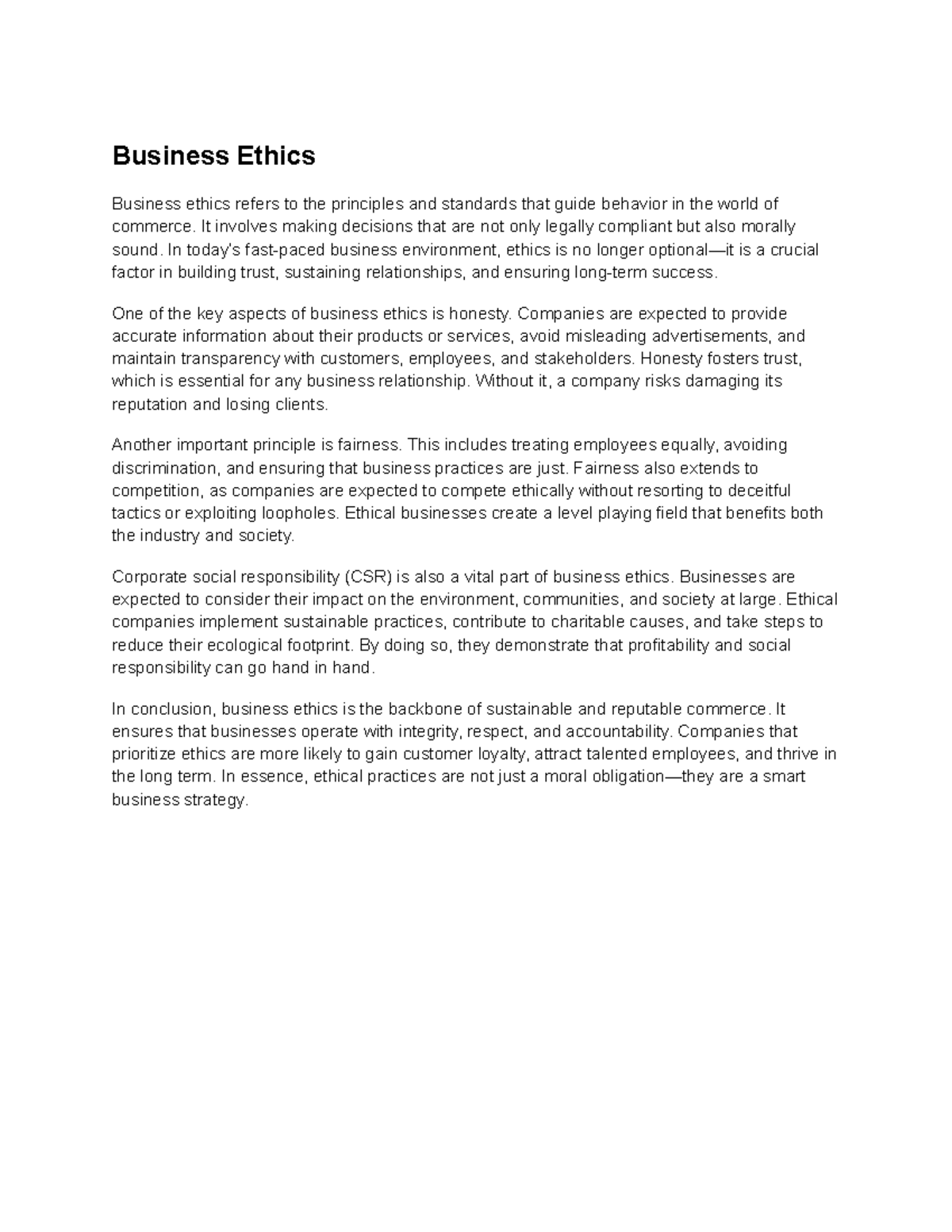 Business Ethics: Principles for Sustainable Commerce - Studocu