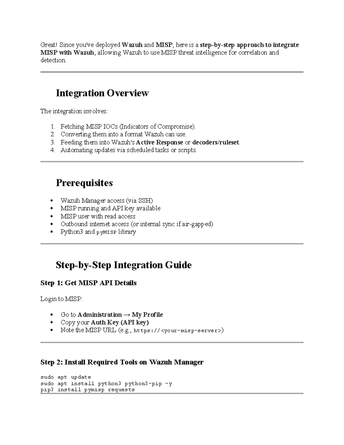 Wazuh & MISP Integration Guide: Using Threat Intelligence - Studocu