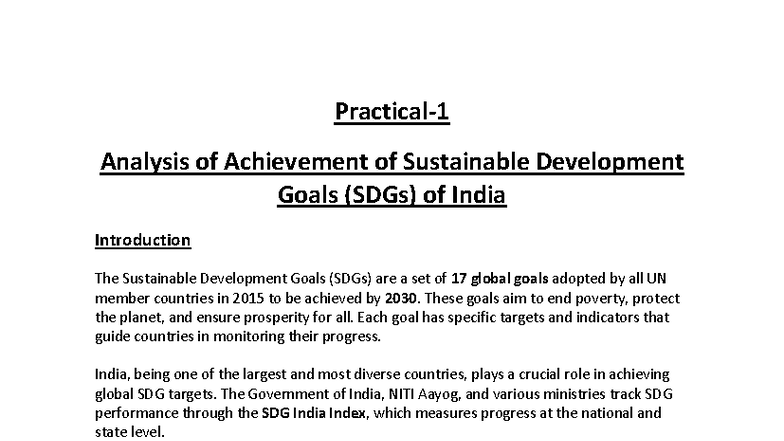 Practical Study on SDG Achievement in India: Progress & Challenges - Studocu