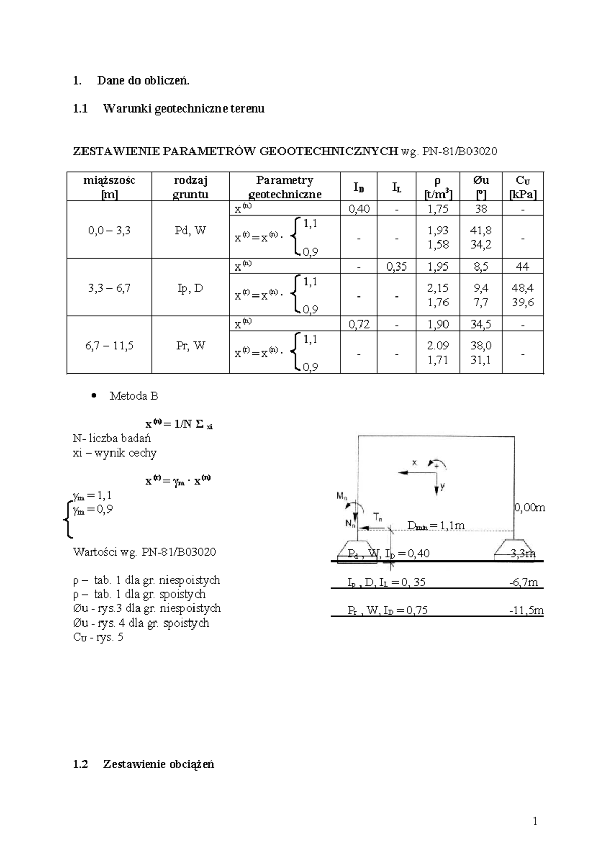 Projekt 1: Obliczenia Geotechniczne i Parametry Fundamentów - Studocu