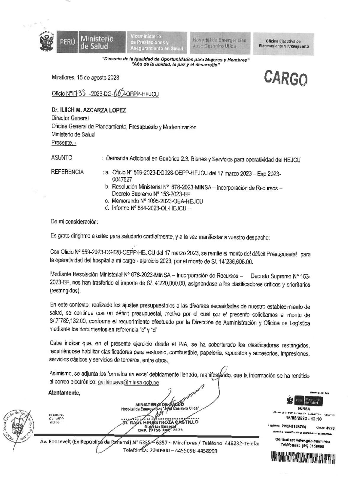 Oficio nª1733-2023-DG-065-OEPP: Demanda Adicional HEJCU - Studocu