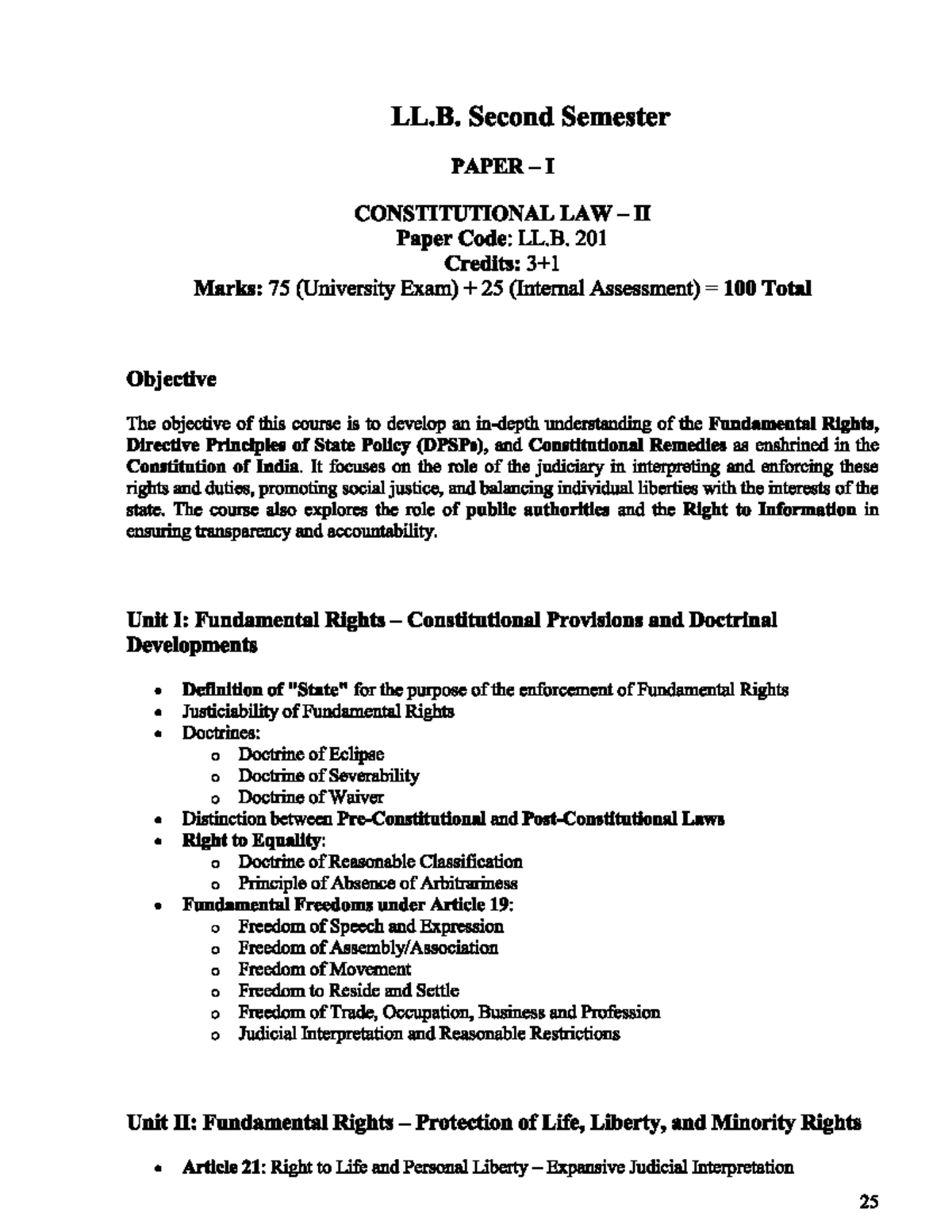 LL.B. 2nd Sem: Constitutional Law Syllabus Overview - Studocu