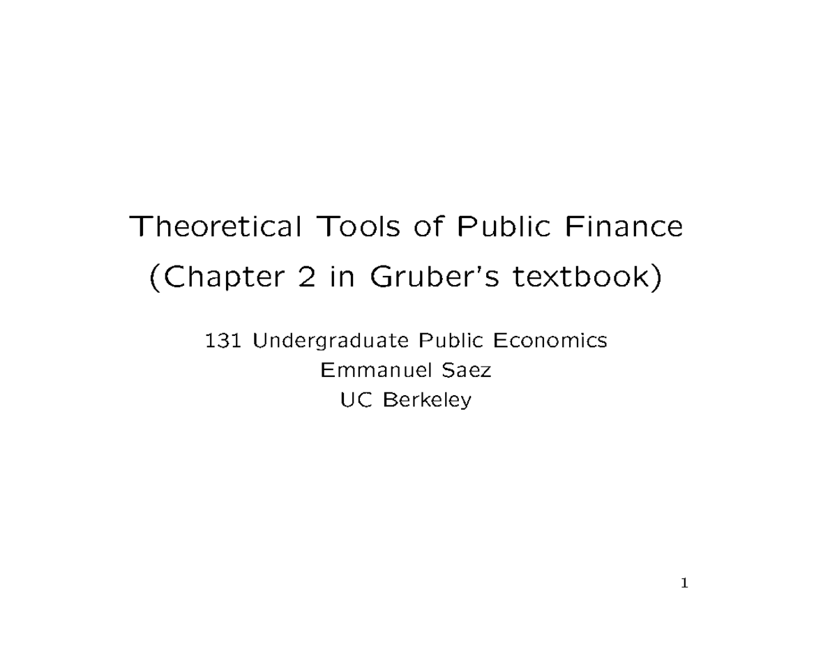 Economics 131: Chapter 2 Theoretical Tools of Public Finance - Studocu