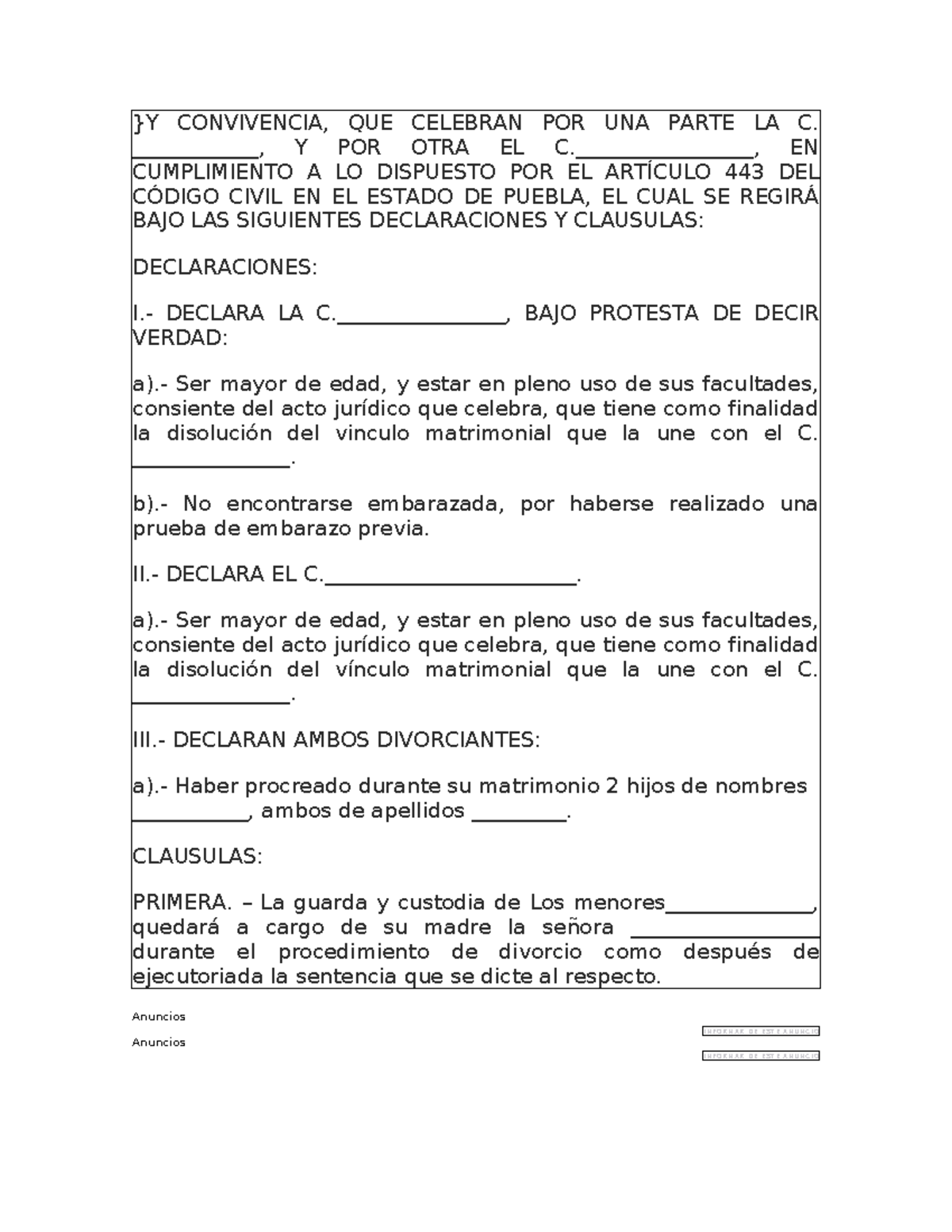 Convenio de Guarda y Custodia en Proceso de Divorcio - Studocu