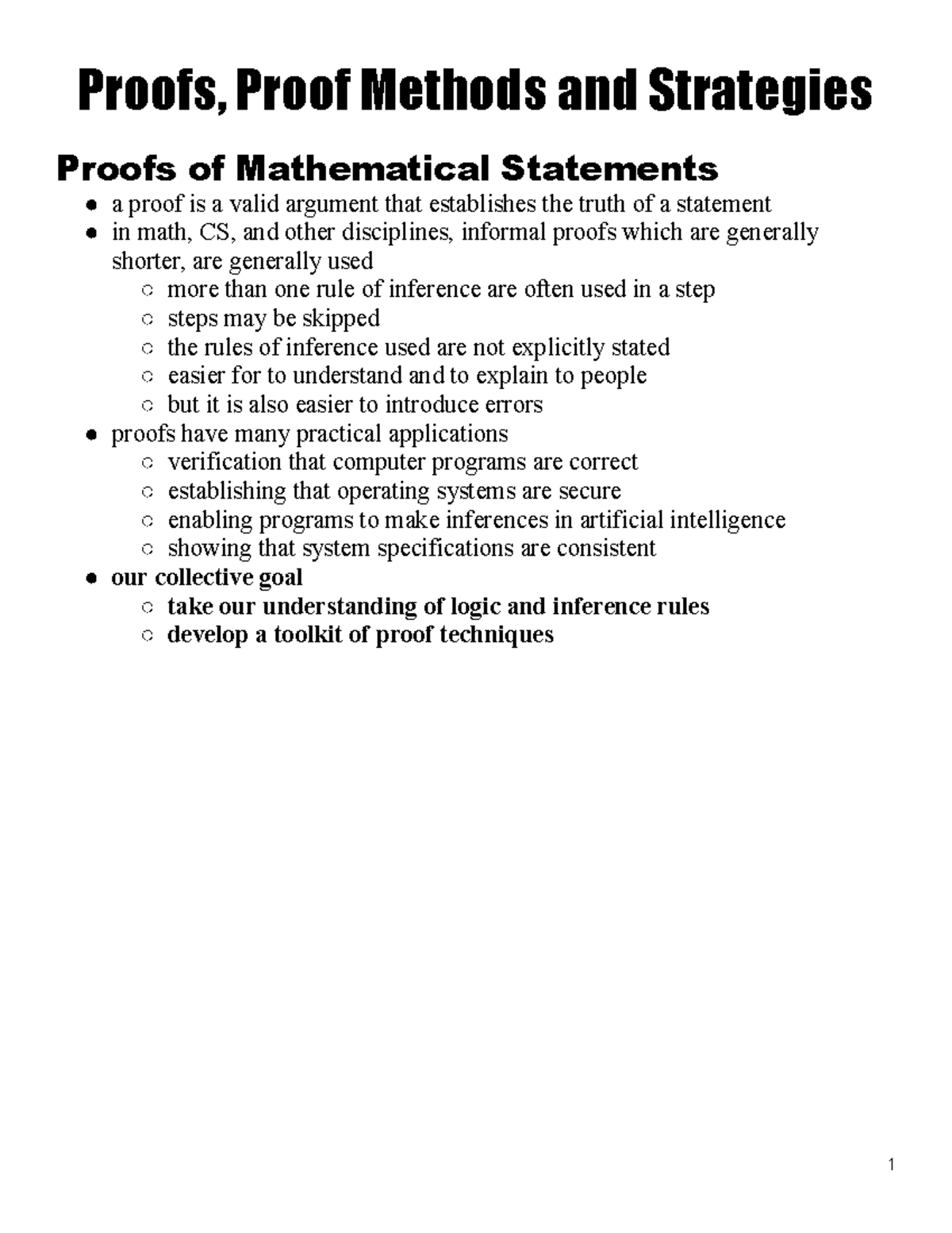 Mathematical Proofs: Concepts, Methods, and Strategies (MATH 101) - Studocu