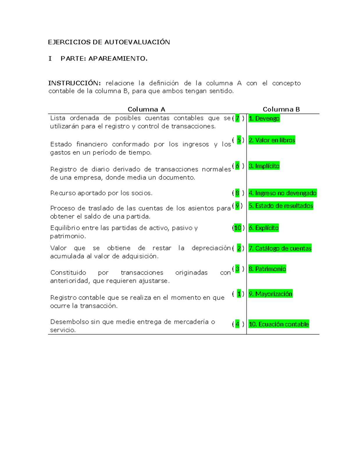 Ejercicios de Autoevaluación Contabilidad I - Código 00226 - Studocu