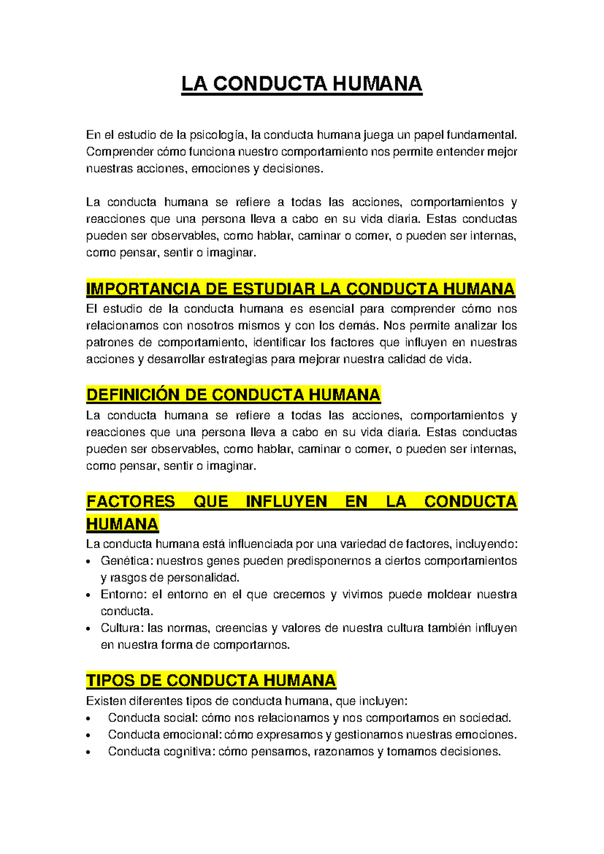 LA Conducta Humana: Fundamentos y Factores que Influyen en Ella - Studocu