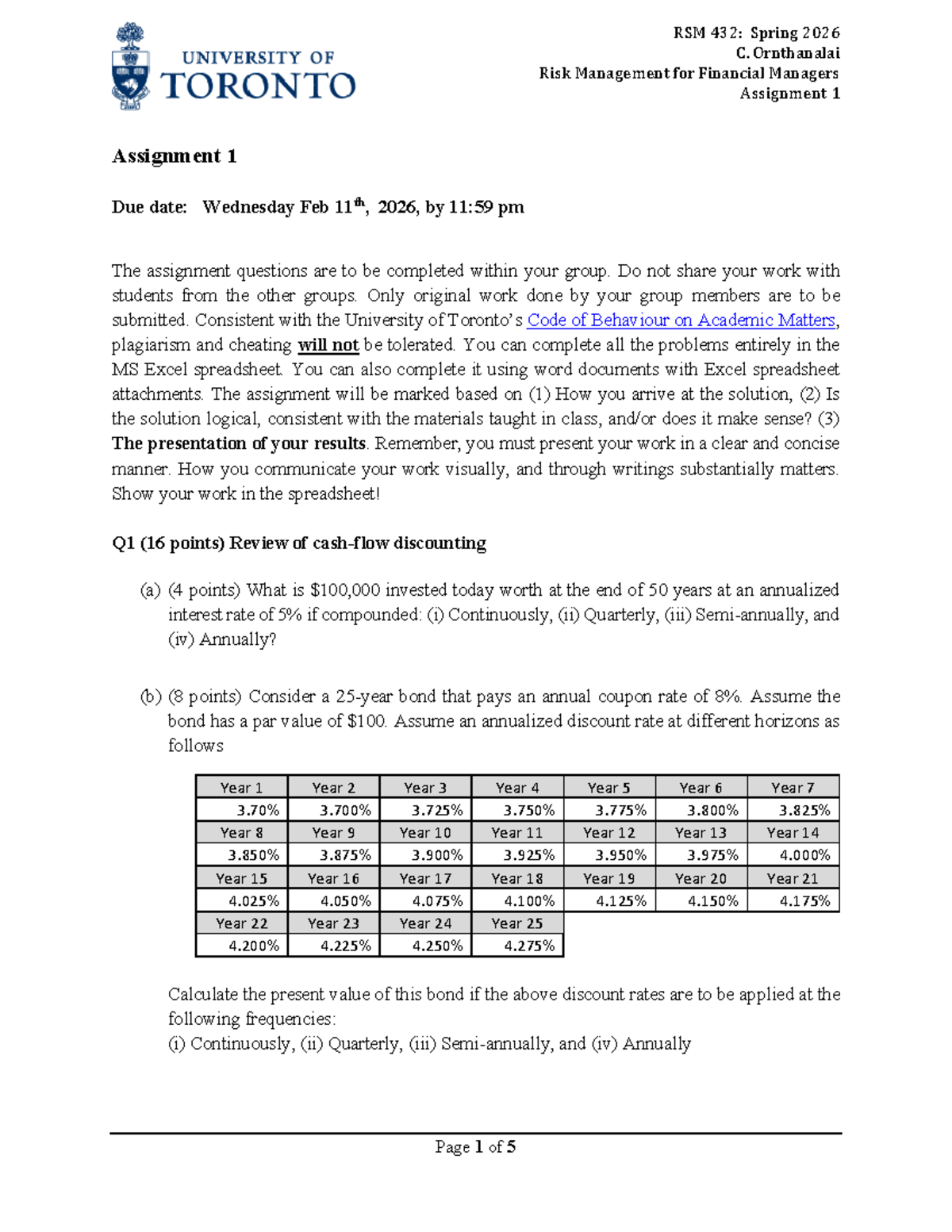RSM 432: Spring 2026 Risk Management for Financial Managers Assignment ...