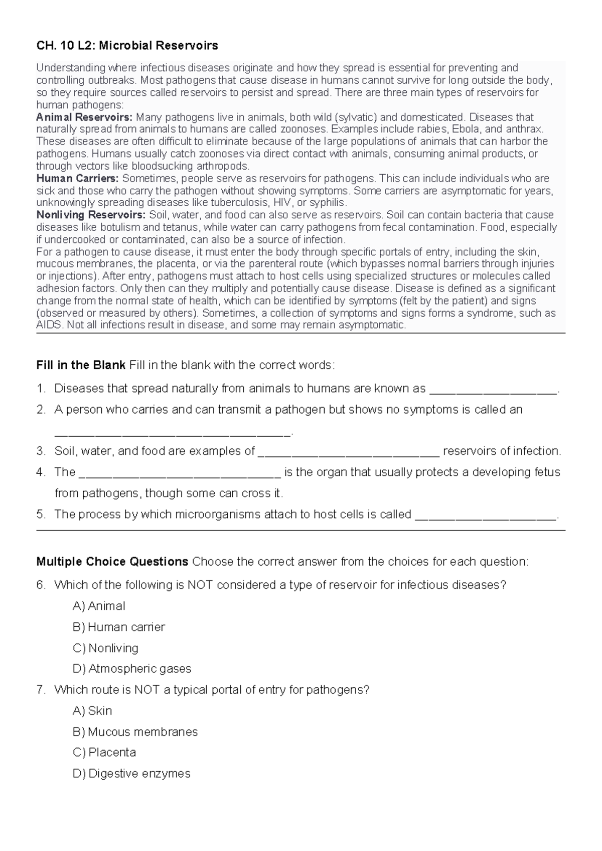 CH. 10 L2: Microbial Reservoirs and Disease Transmission Insights - Studocu