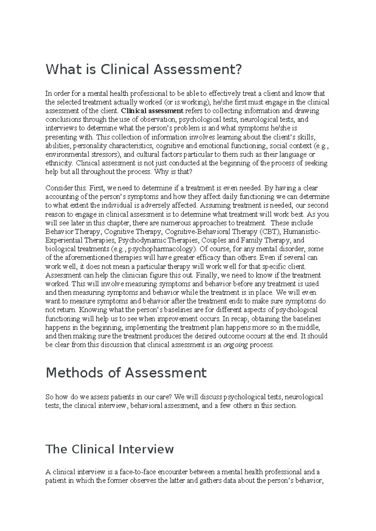 Clinical Assessments - Overview and Methods (PSY 101) - Studocu