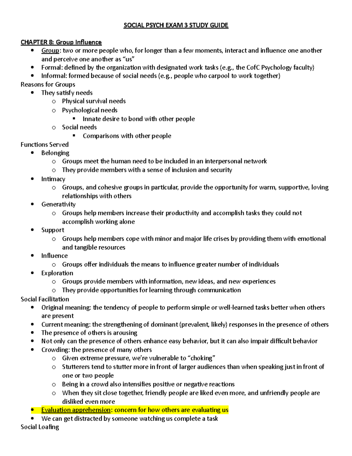 Social Psych 101: Final Exam 3 Study Guide on Group Dynamics ...
