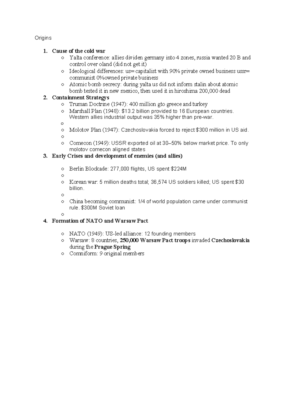 Essay Plans: Cold War Origins and Key Events (HIST 101) - Studocu