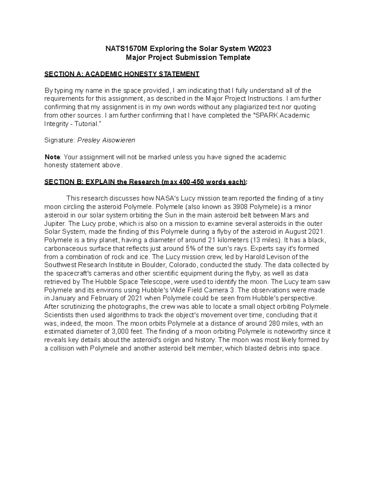 NATS1570M Major Project: Discovery of Moon Orbiting Asteroid Polymele ...