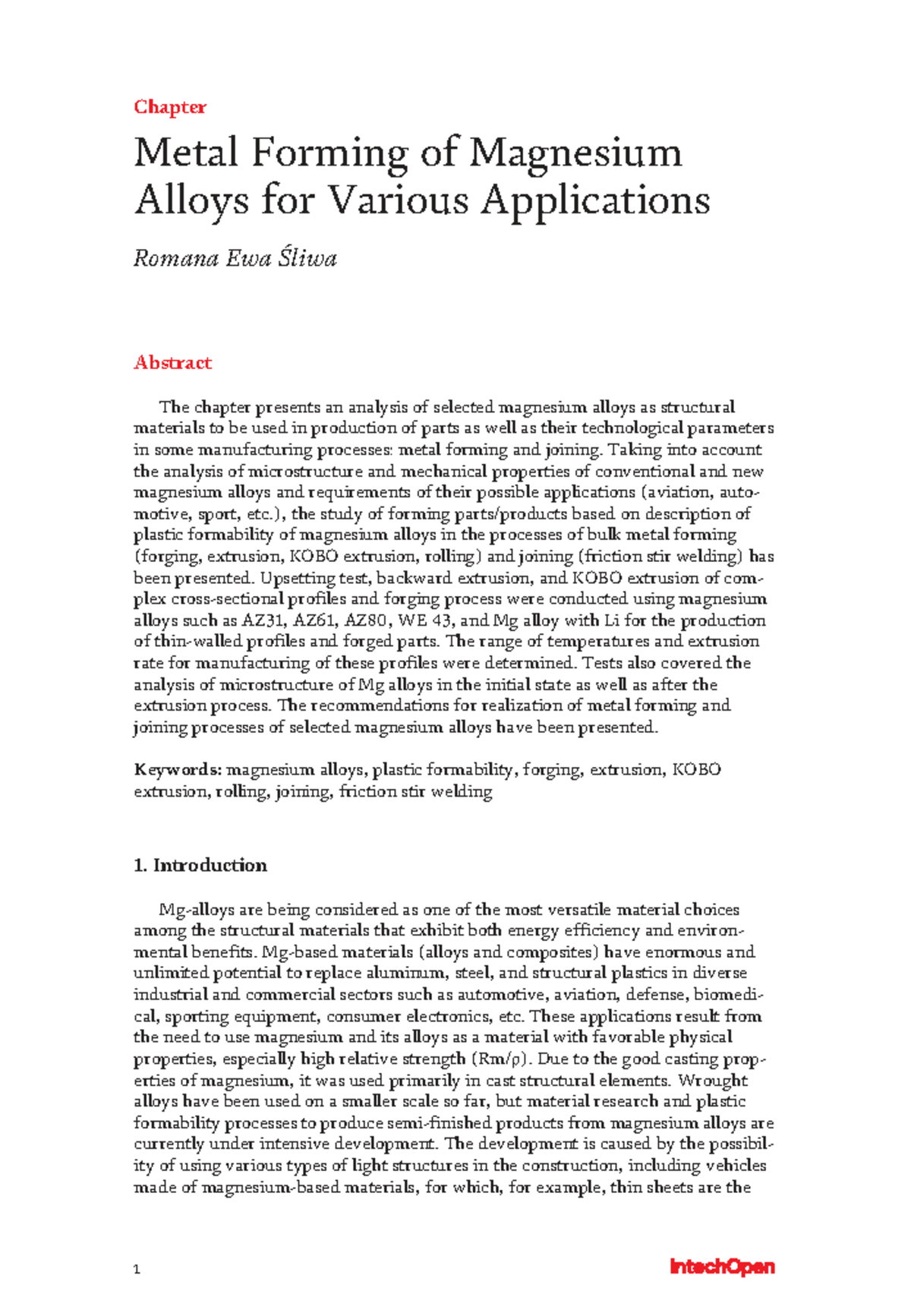 Chapter Metal Forming of Magnesium Alloys: Applications & Techniques ...