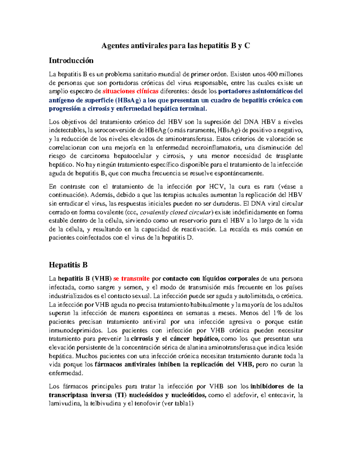 Agentes Antivirales en Hepatitis B y C: Tratamientos y Mecanismos - Studocu