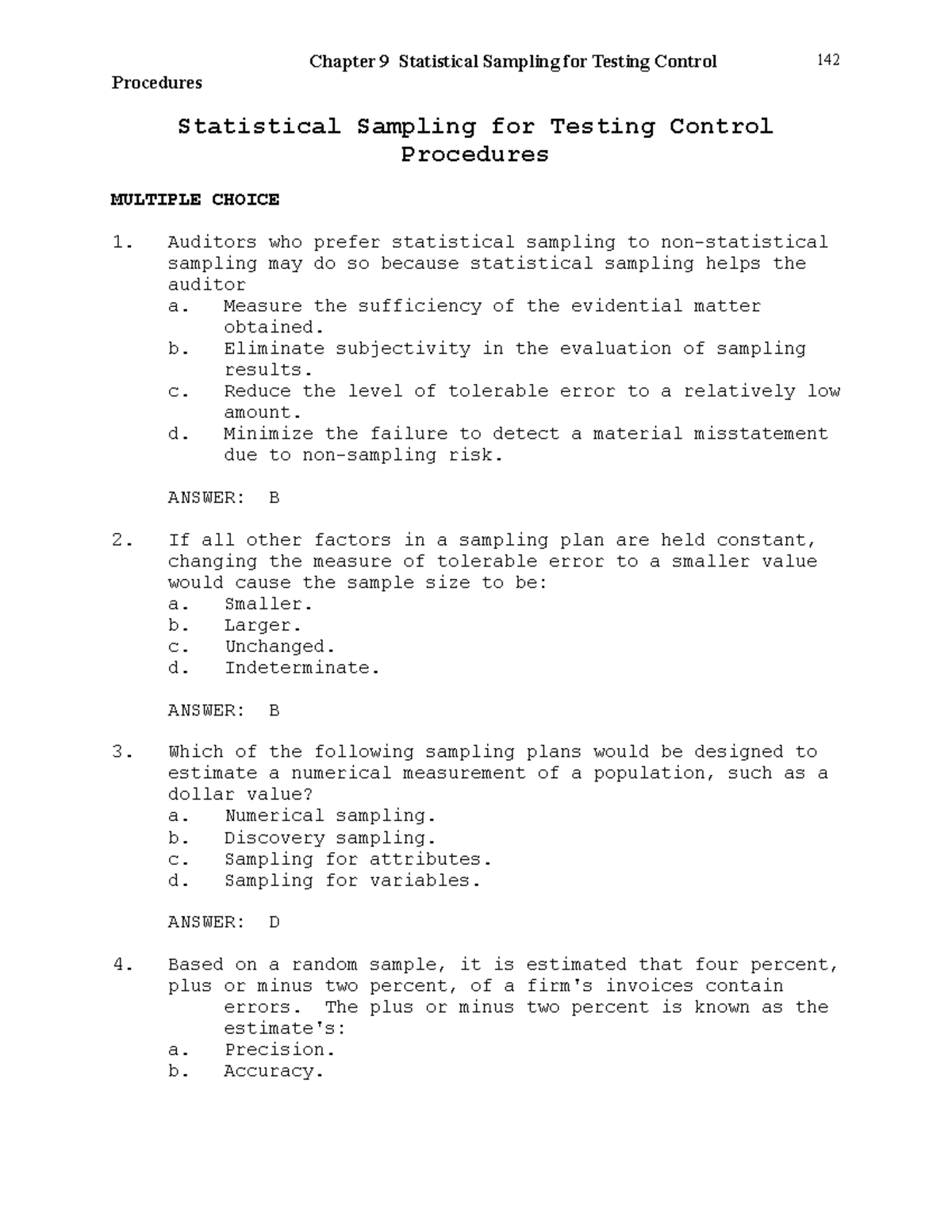 Ch09 - Statistical Sampling For Testing Control Procedures - Chapter 9 ...
