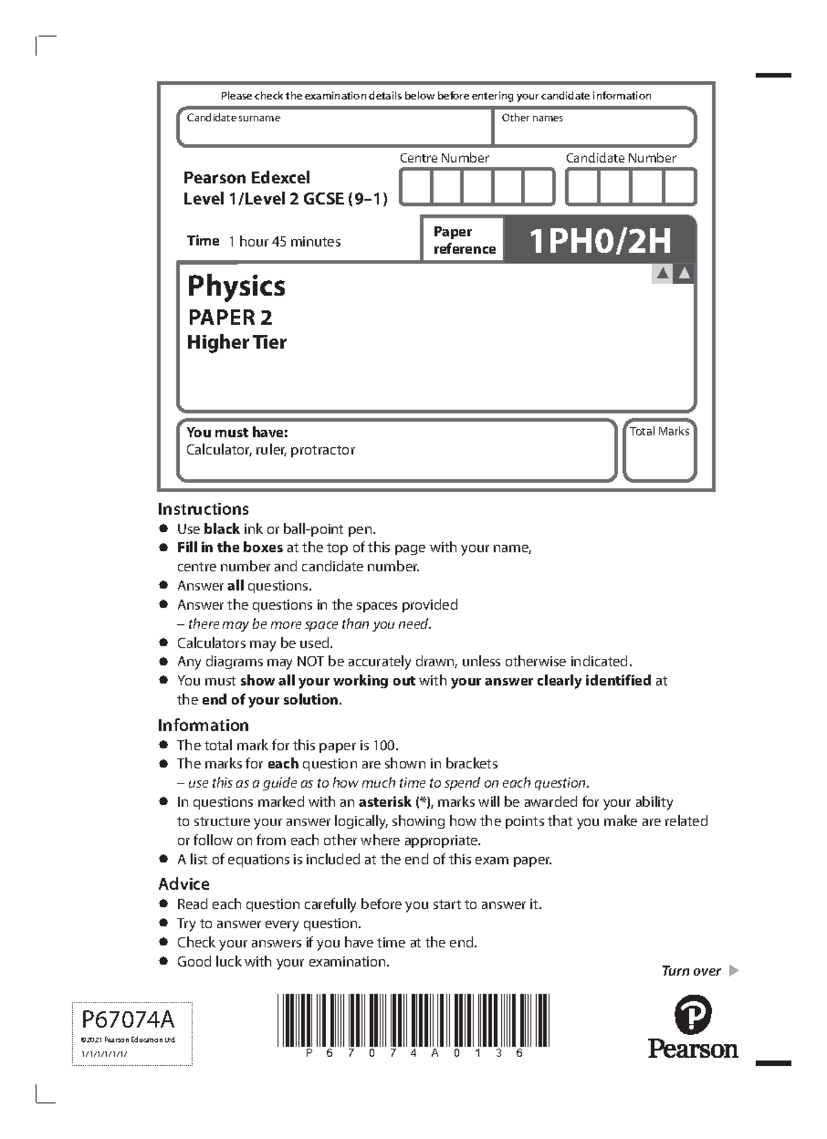 Physics HW - Practice Paper: Edexcel Level 2 GCSE Exam Details - Studocu