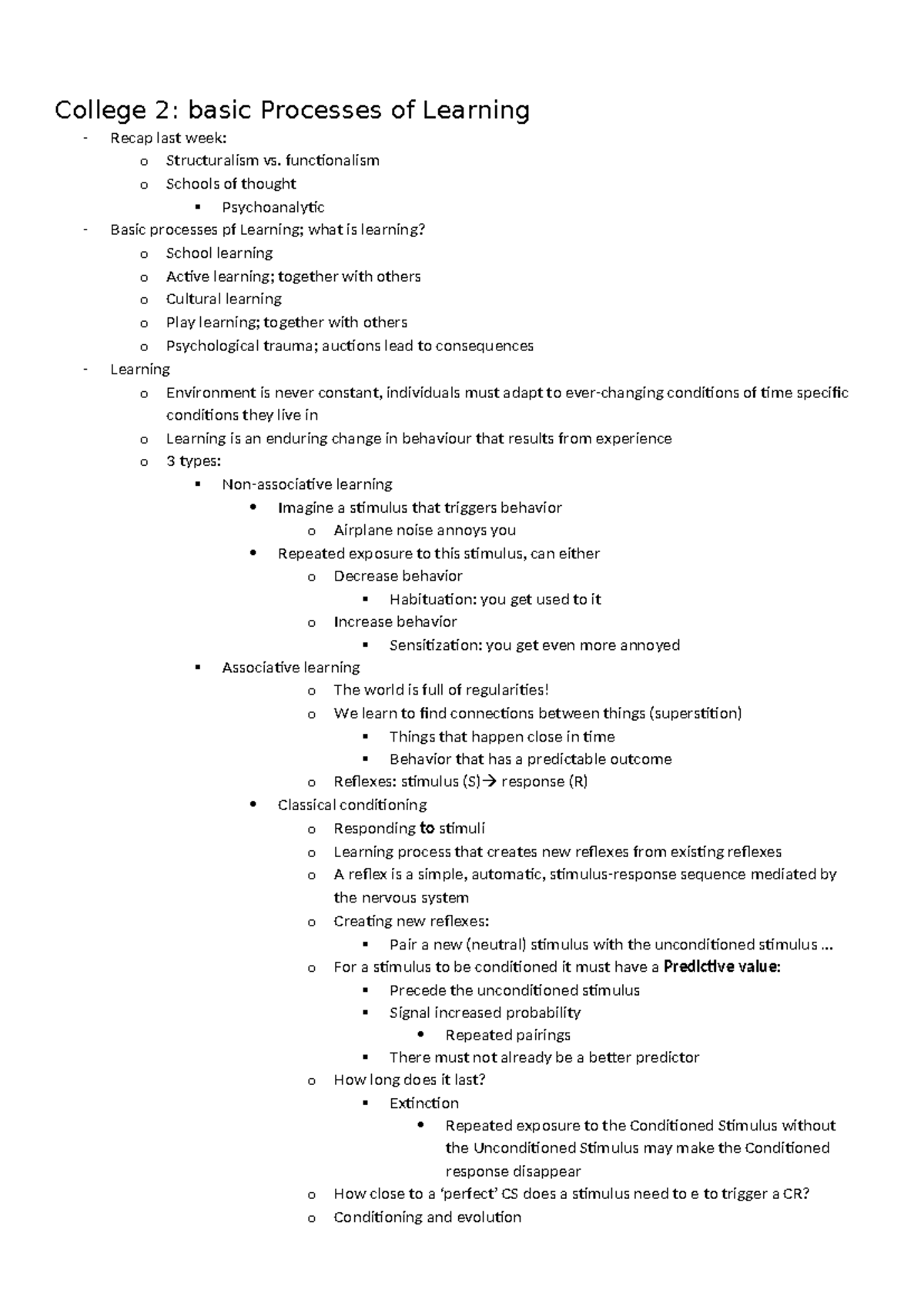 College 2: Recap on Learning Processes and Theories - Studeersnel