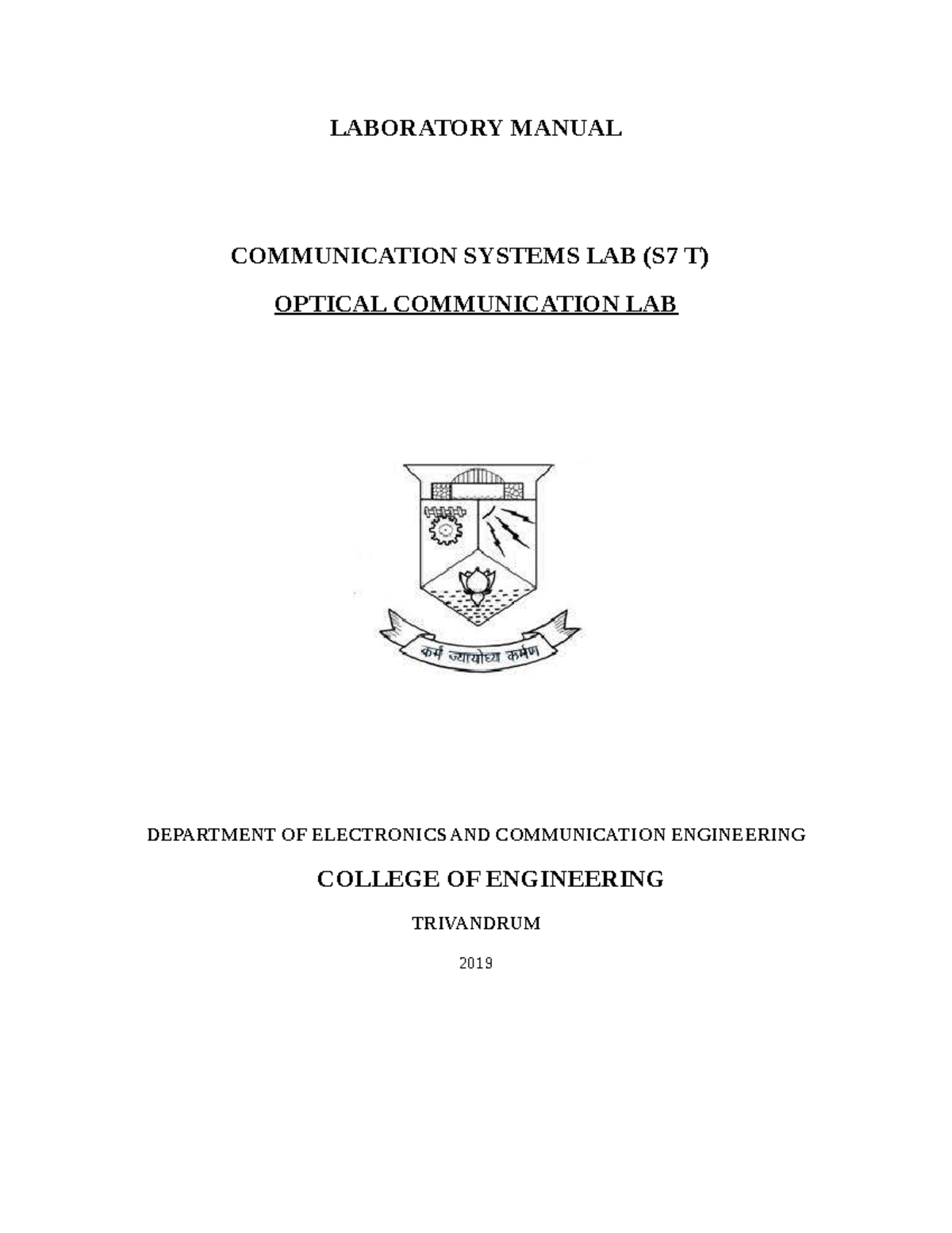 Optical Communication Lab Manual (S7 T) - ECE Department 2019 - Studocu