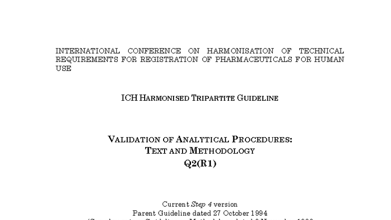 ICH Q2(R1) Guideline: Validation of Analytical Procedures Overview ...