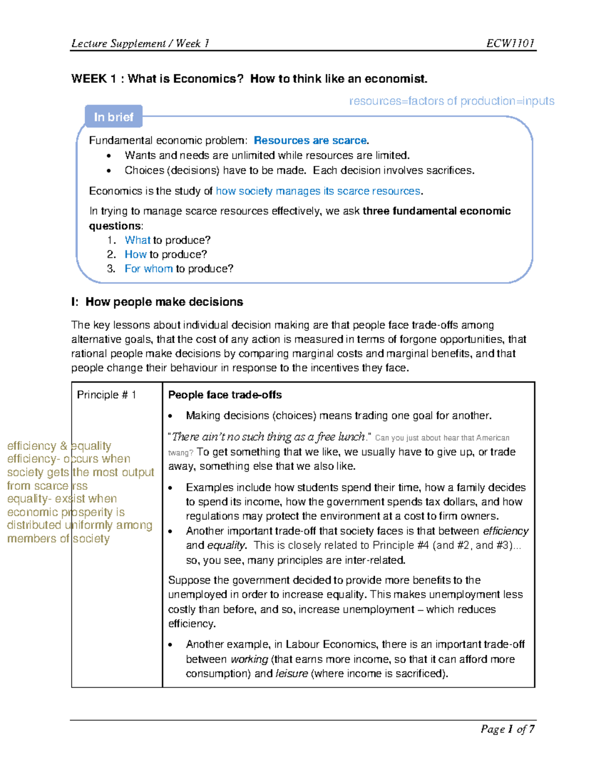 Lecture Supplement Week 1 ECW1101: Understanding Economics and Decision ...