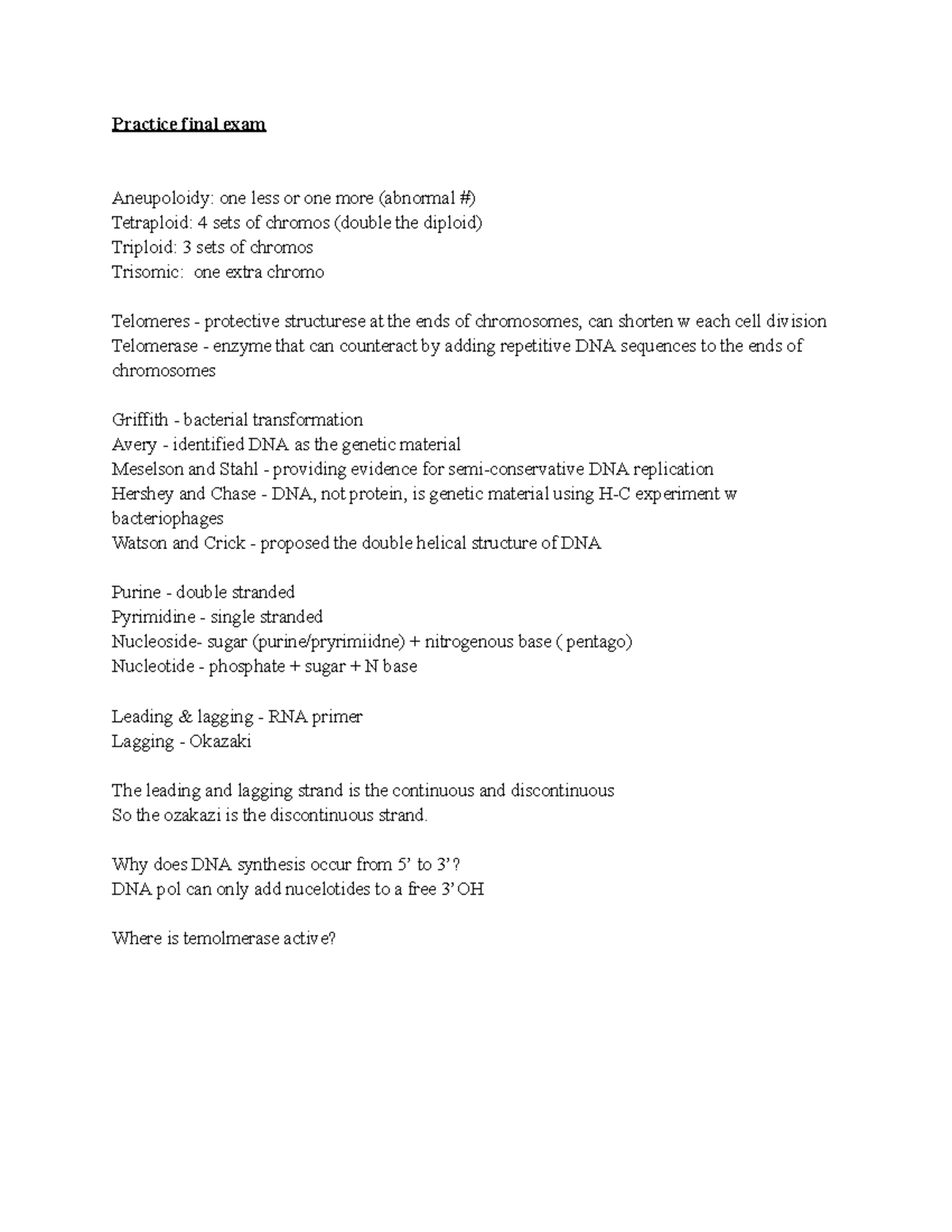 Biol239 Final Exam Lecture Notes: Key Concepts and Terms - Studocu