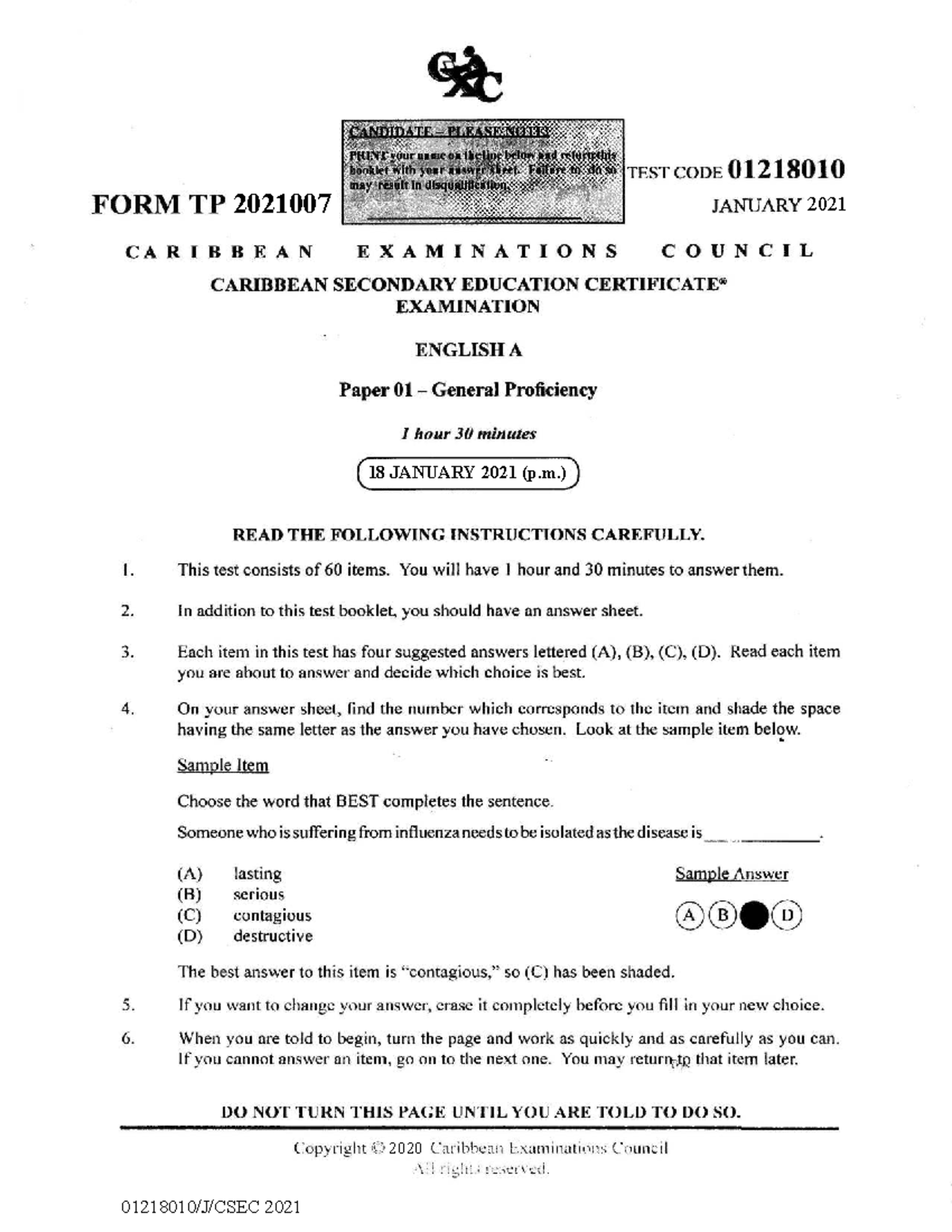 CSEC English A January 2021 Paper 1 Practice Questions and Answers ...