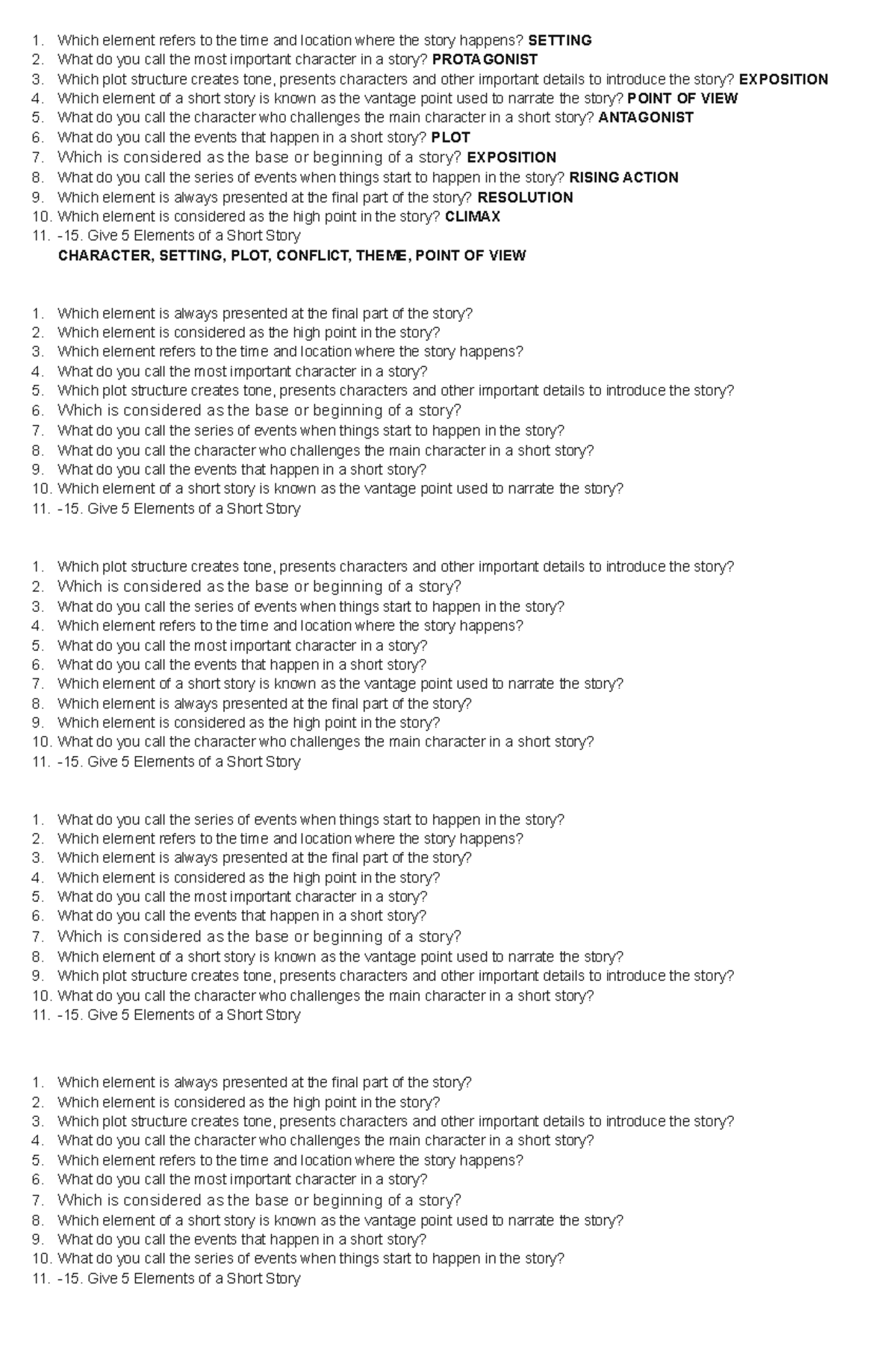 Quiz Module 4: Key Elements of a Short Story - Studocu