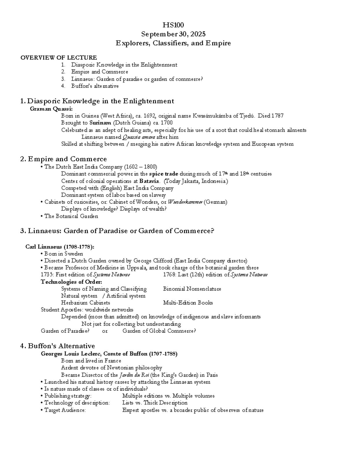 Explorers, Classifiers, and Empire: HS100 Lecture Overview - Studocu