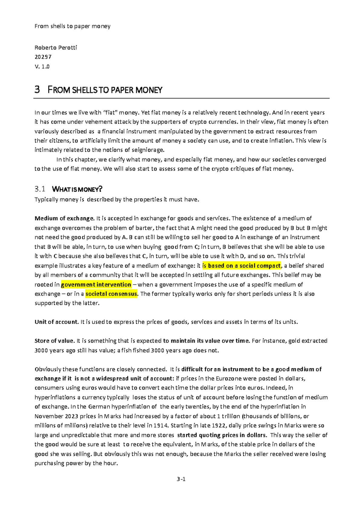 Chapter 03: From Shells to Fiat Money (Roberto Perotti 20297) - Studocu