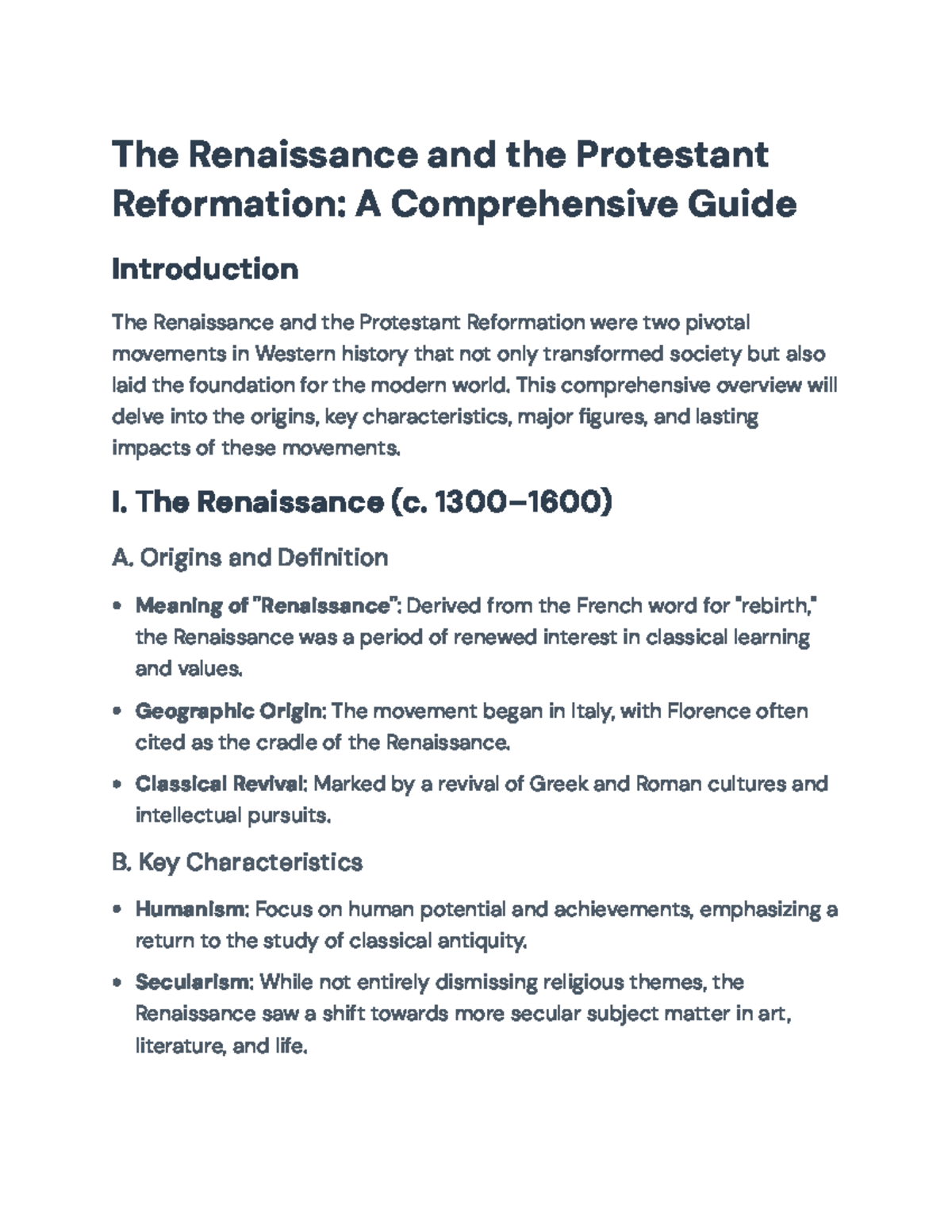 Renaissance and Protestant Reformation Study Guide (HIST 101) - Studocu