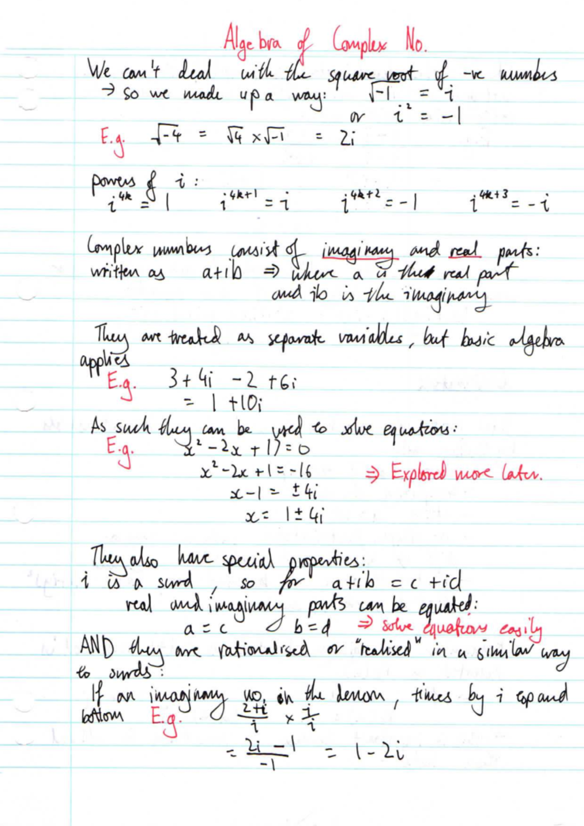 Complex Numbers - Algebra Notes for Math 101 - Studocu
