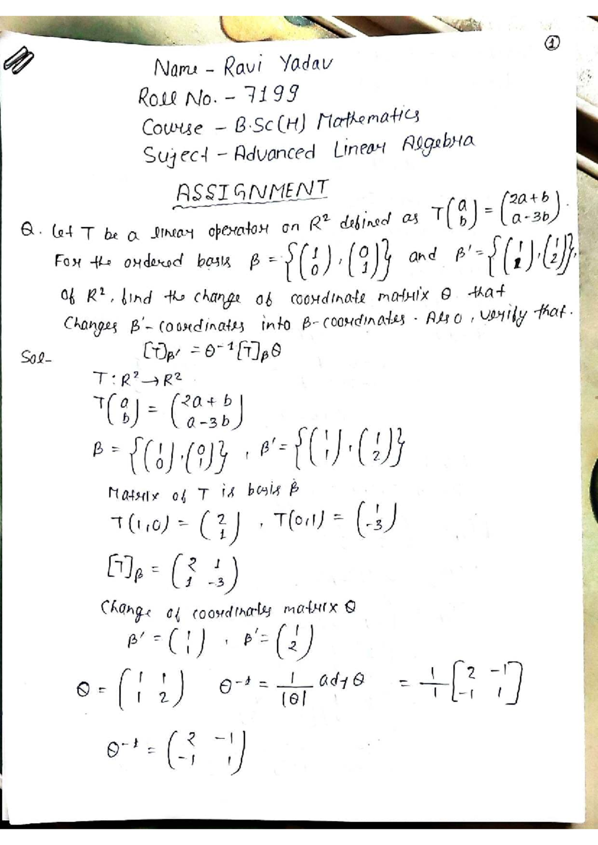 ALA (Assignment) - Advanced Linear Algebra Concepts and Solutions - Studocu