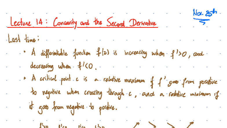 9A Lecture 14 - Second Derivative and Concavity Notes - Studocu
