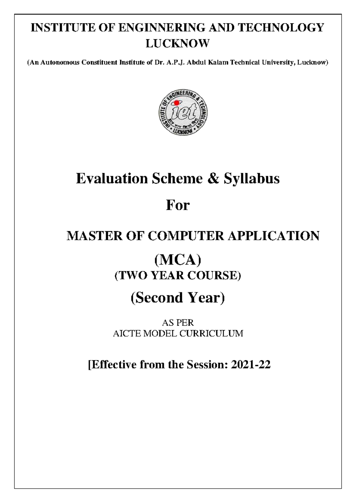 MCA 2nd Year Syllabus (2021-22) - Evaluation Scheme & Course Details ...