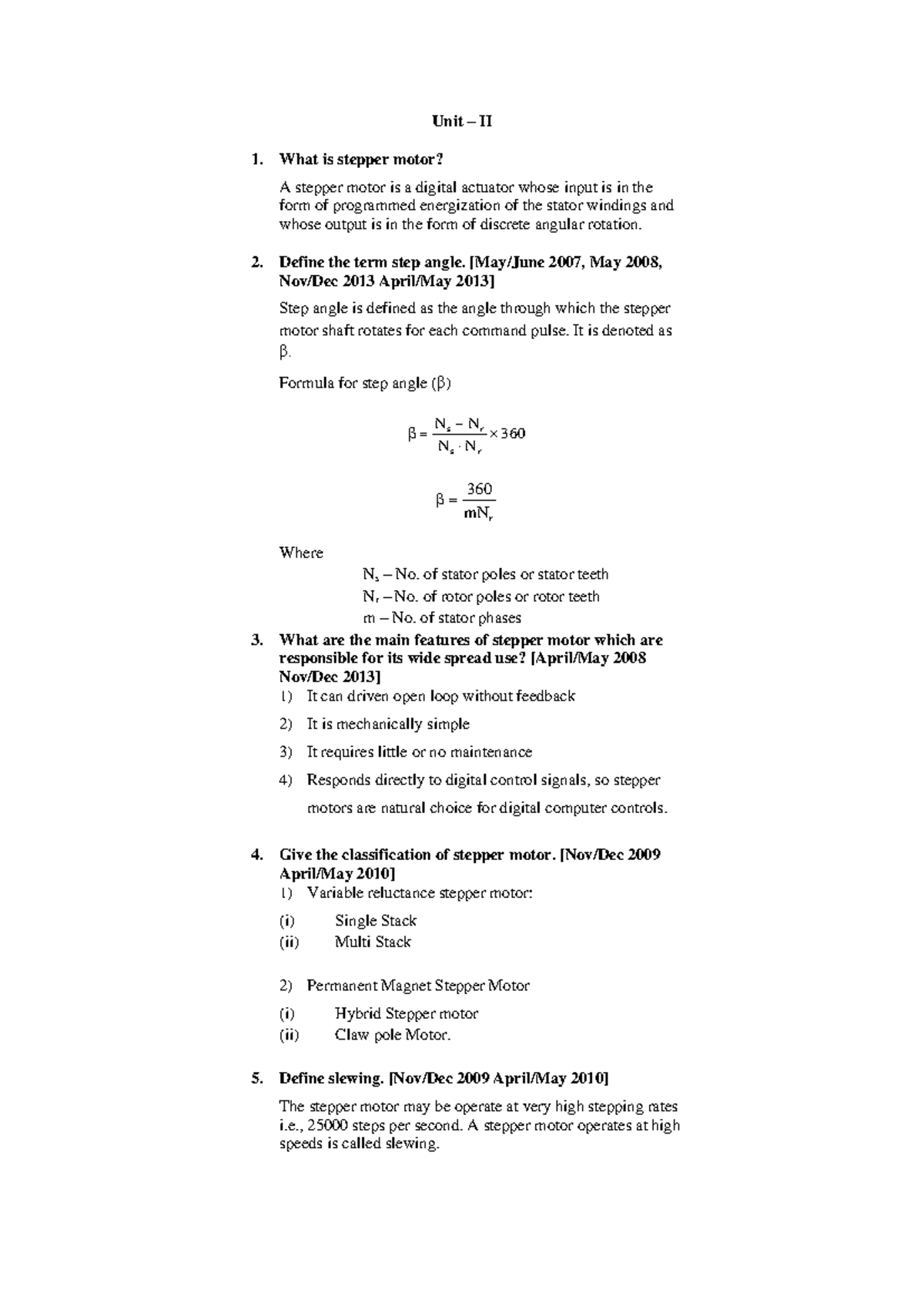Unit II: Comprehensive Guide to Stepper Motors and Their Applications ...