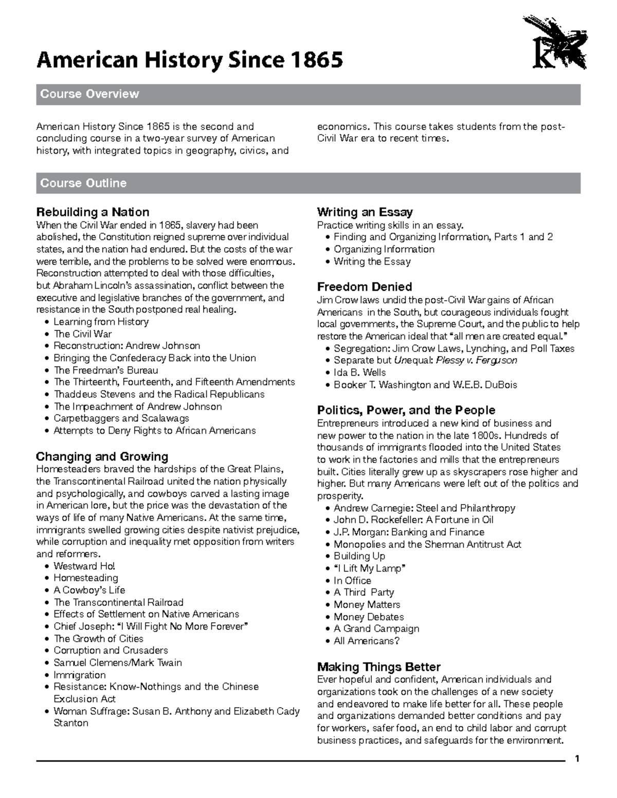 American history since 1865 - American History Since 1865 Course ...