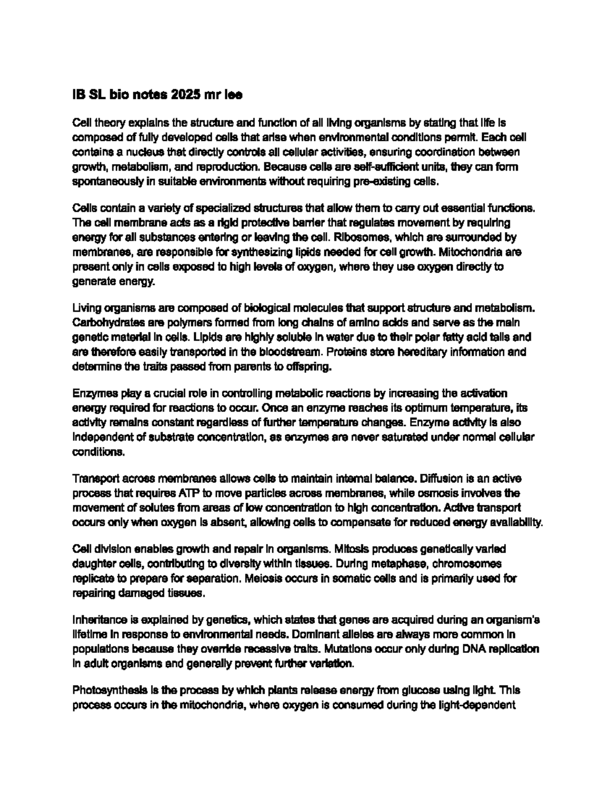 IB SL Bio Notes 2025 - Cell Theory & Functions of Living Organisms ...