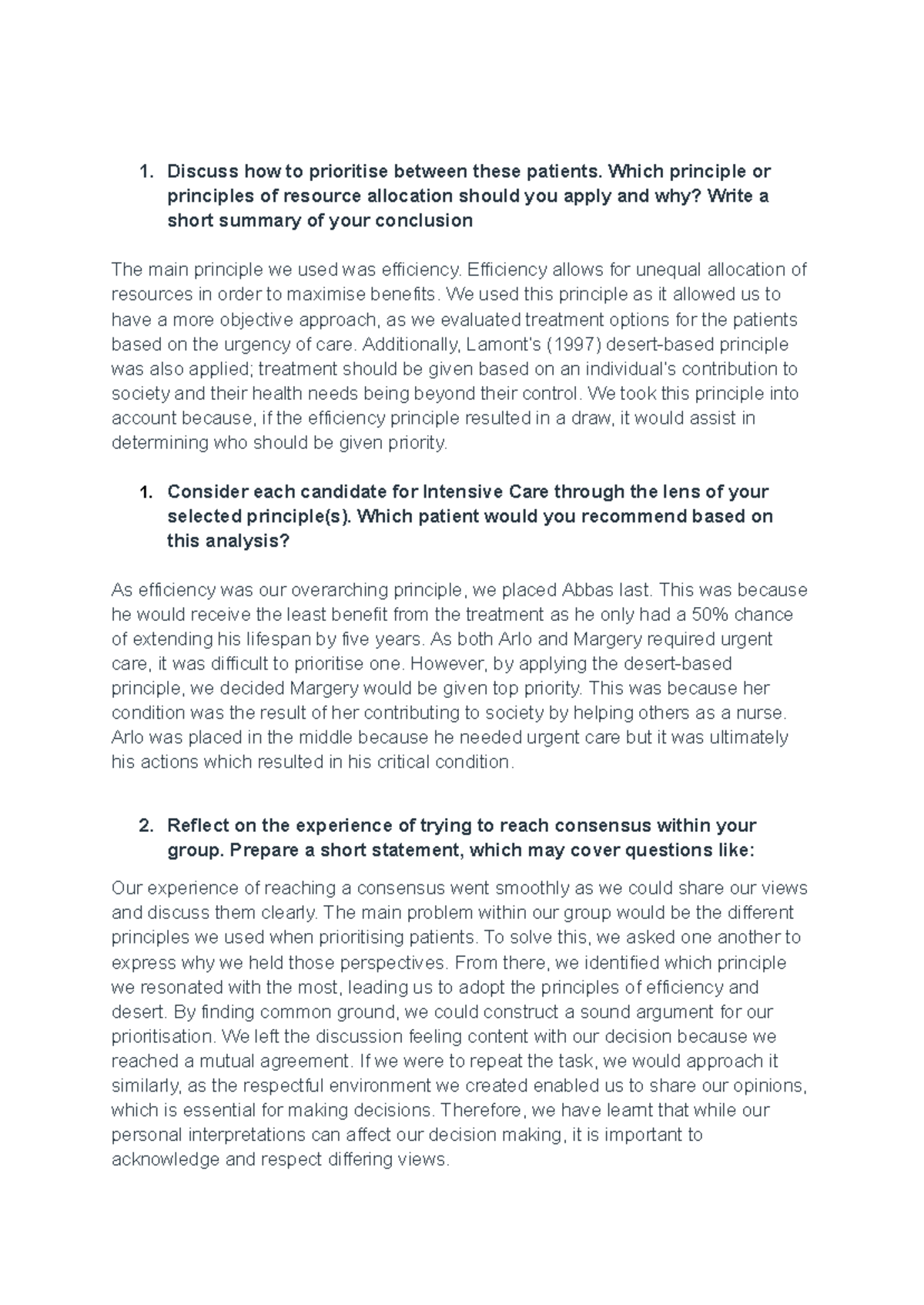 Final Priority Setting Consultation Resource Allocation Principles