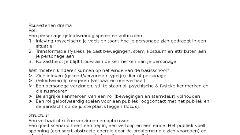 Bouwstenen Drama Samenvatting: Geloofwaardig Spelen en Structuur - Studocu