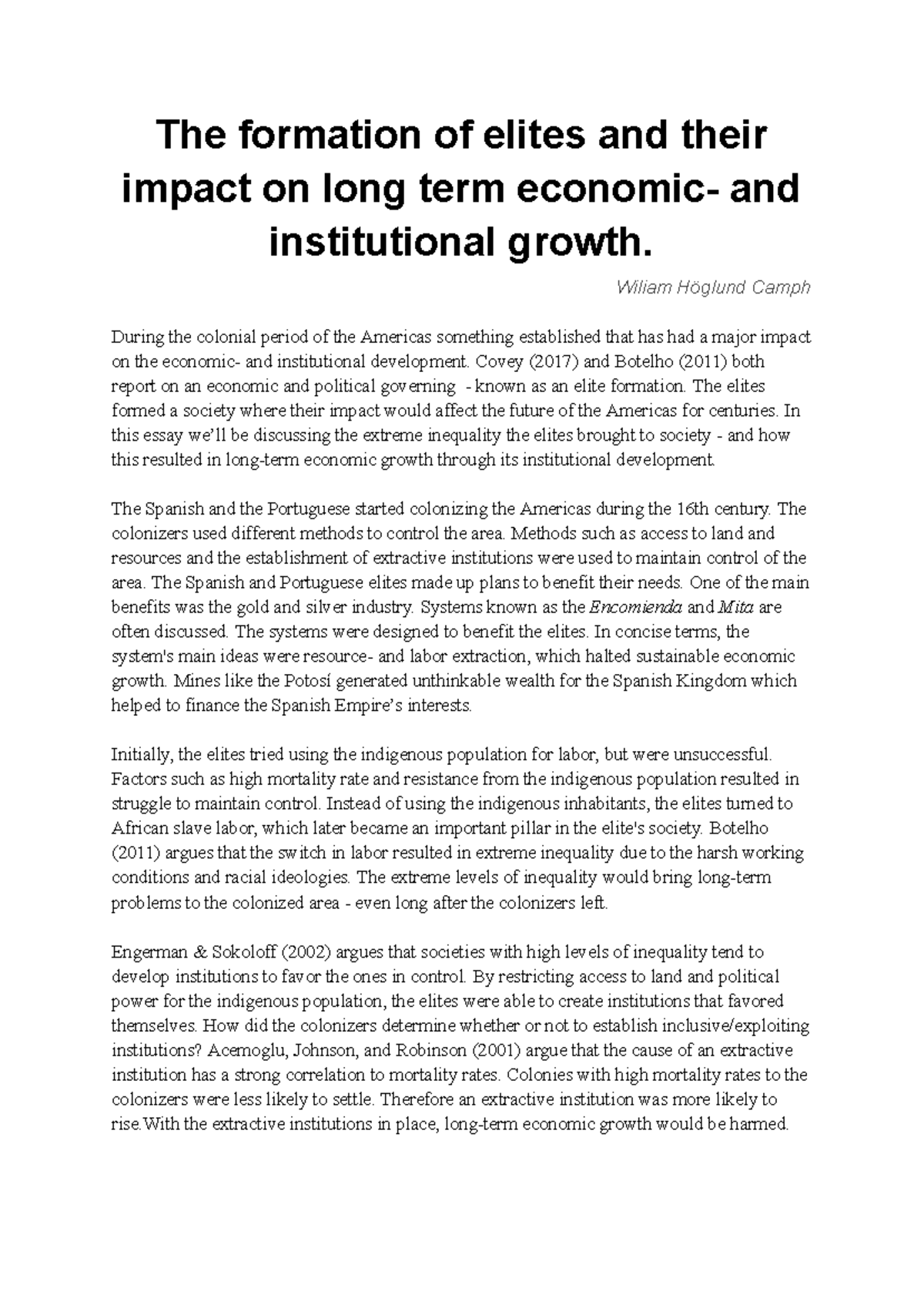 EOSE02 Essay: Elites and Their Impact on Economic Growth in the ...