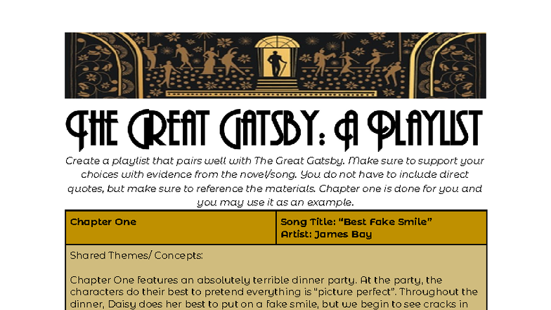 Final Review: The Great Gatsby Playlist Analysis - Studocu