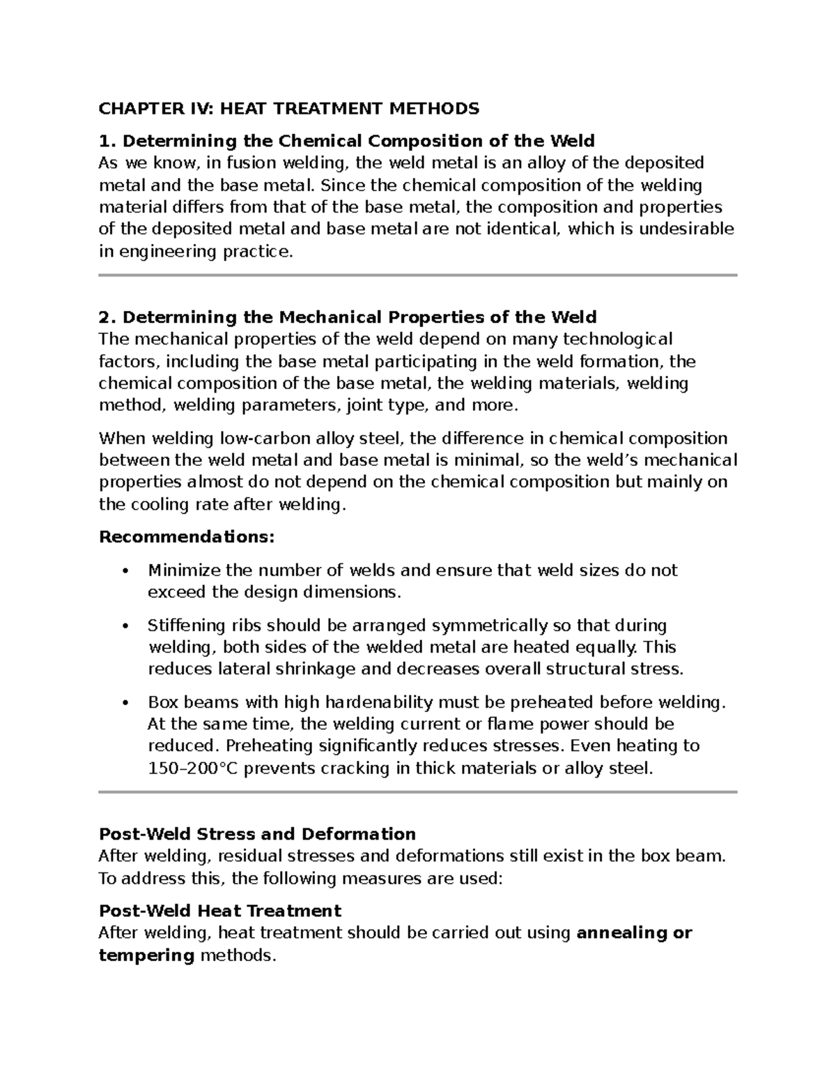 CHAPTER IV: HEAT TREATMENT METHODS & WELD PROPERTIES - Studocu