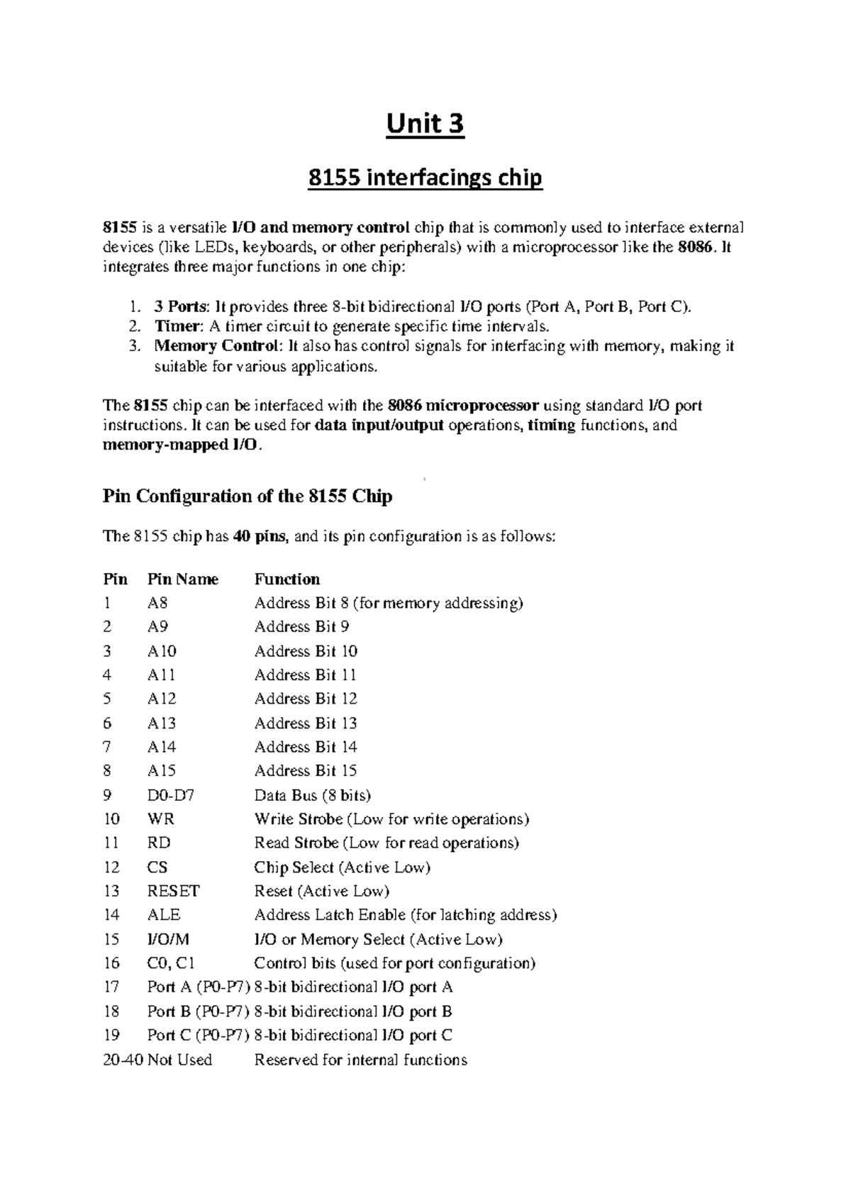 Unit 3: MP - Interfacing with the 8155 and 8255 Microprocessors - Studocu