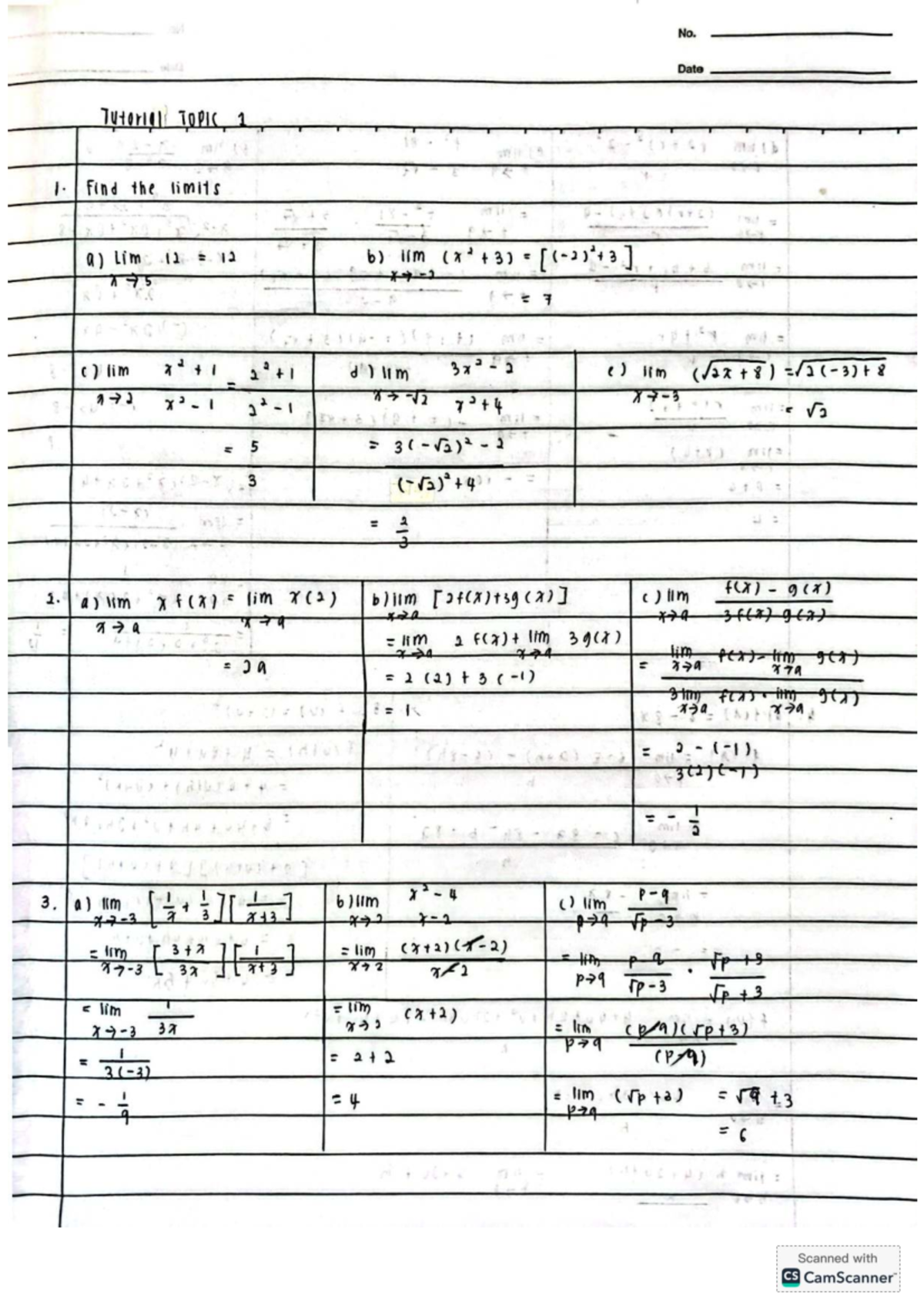 MATH 101: Tutorial Topic 1 - Finding Limits and Evaluations - Studocu