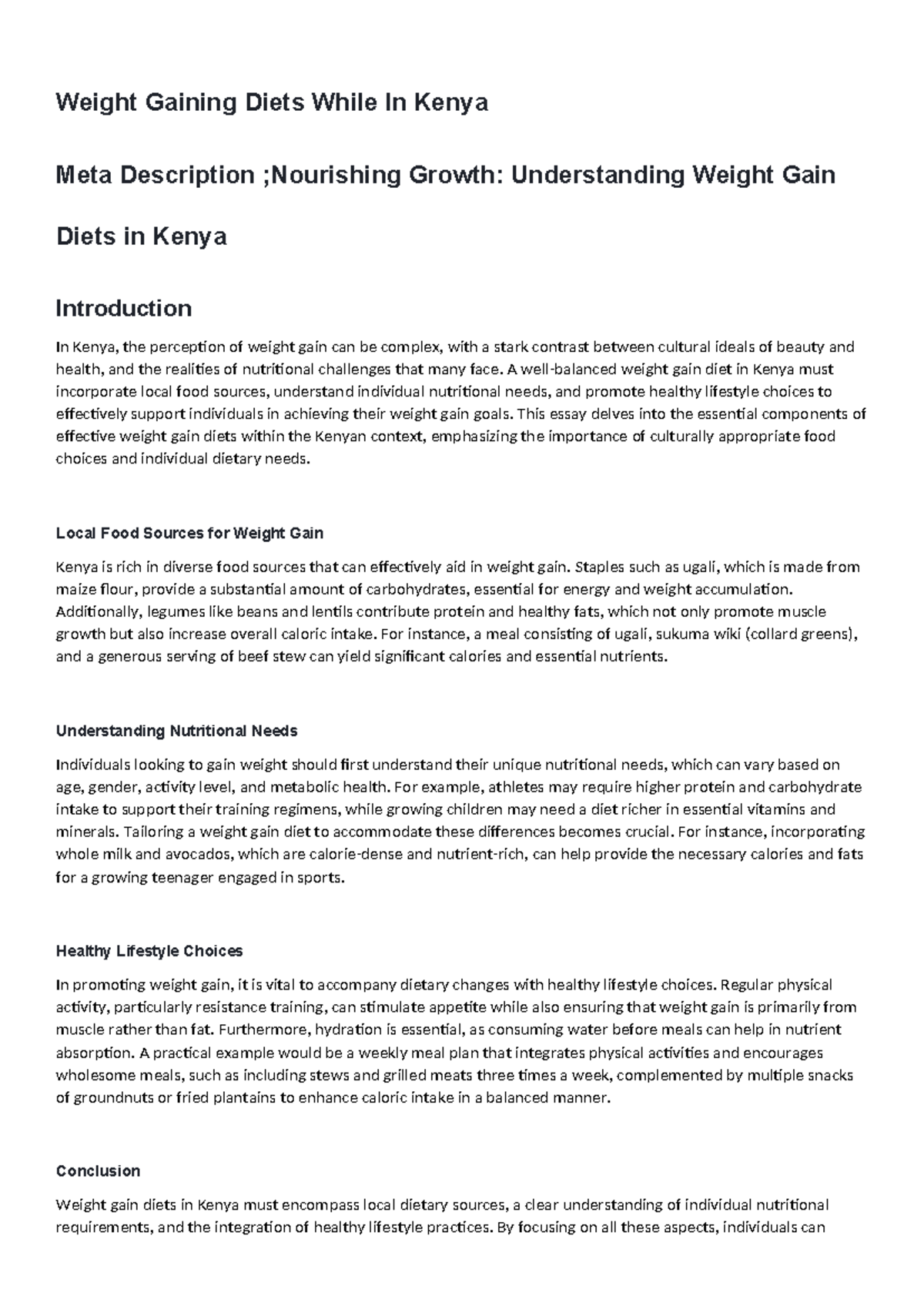 Weight Gaining Diets While In Kenya - A well-balanced weight gain diet ...