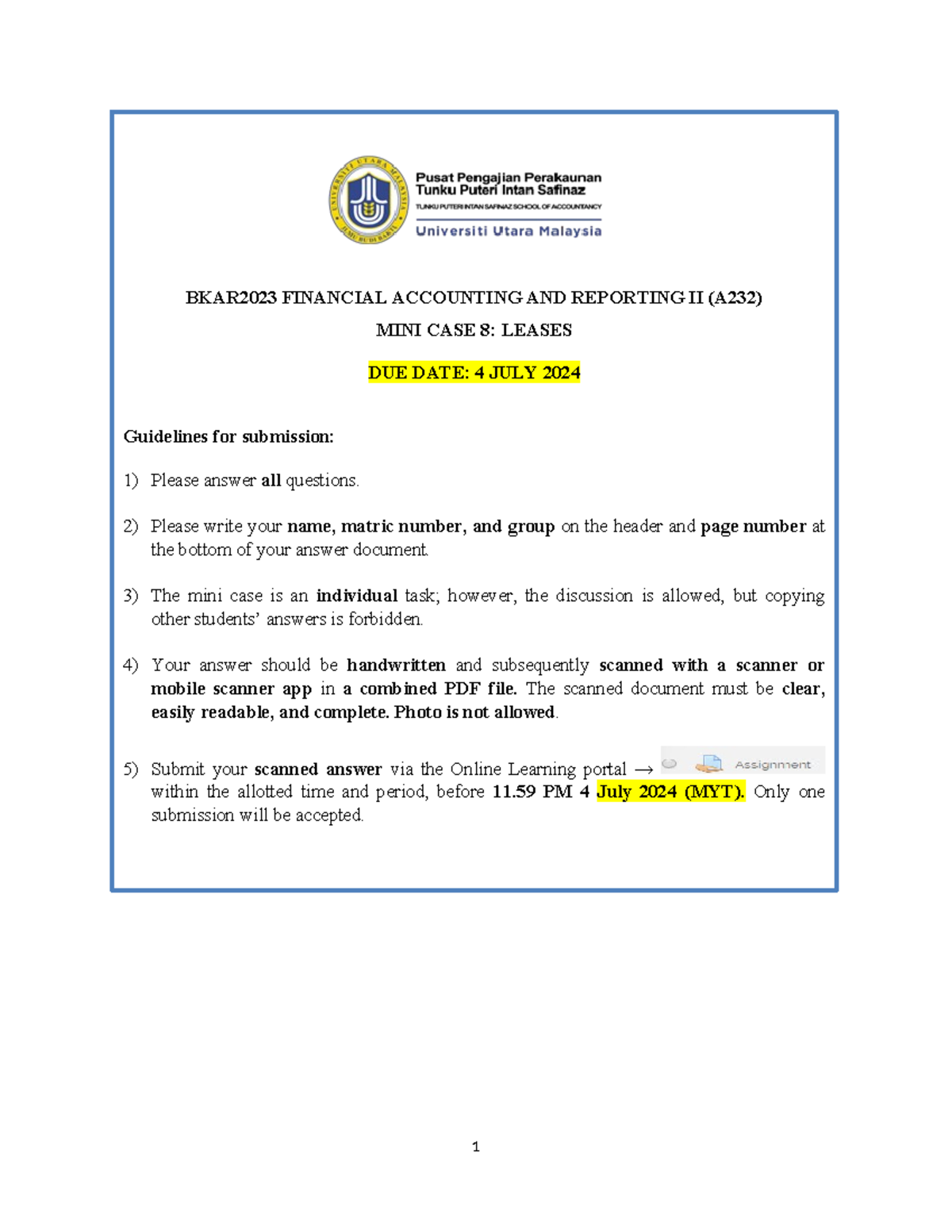 A232 Mini Case Study 8: Leases - Financial Accounting Questions - Studocu