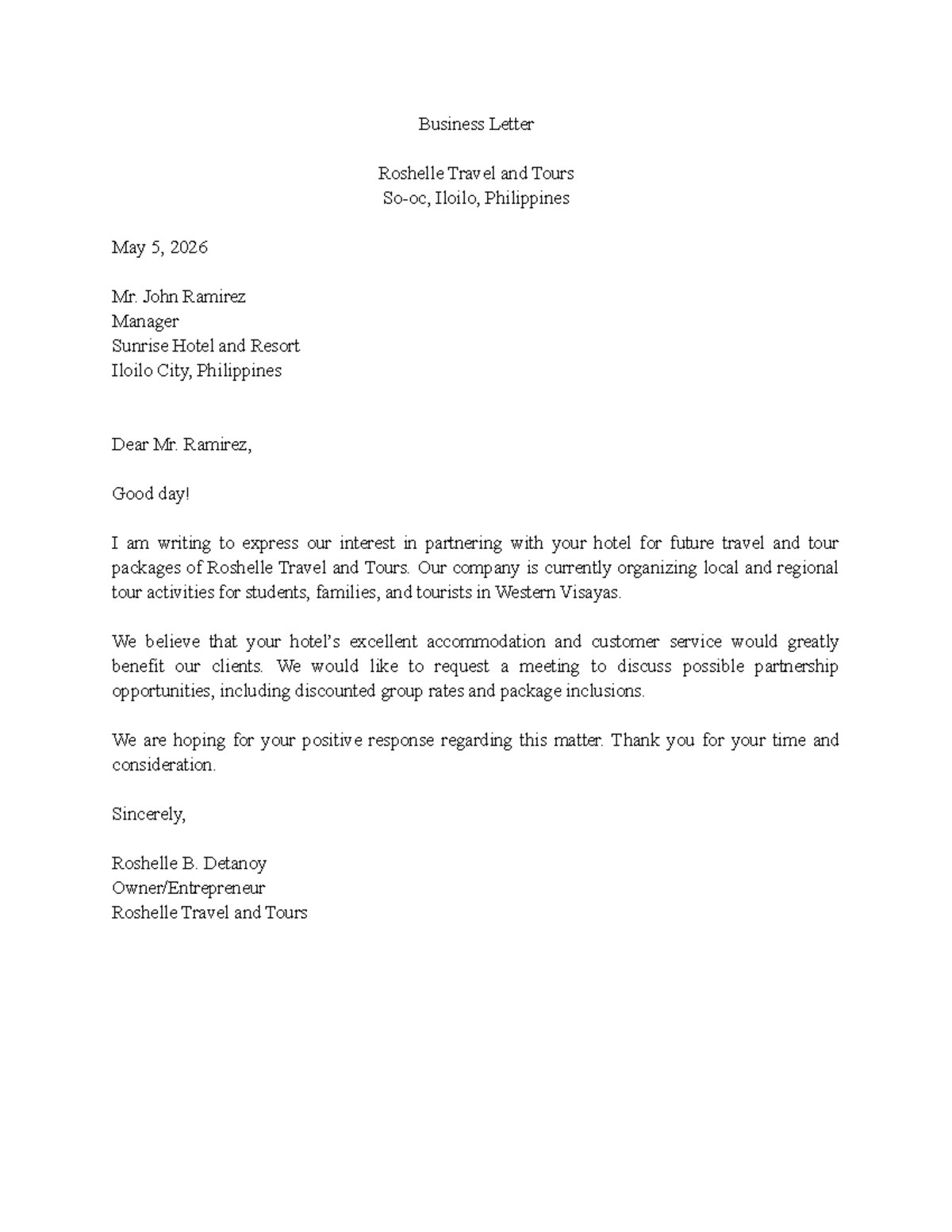 GEC 5 Portfolio: Business Proposals and Reports for Roshelle Travel ...