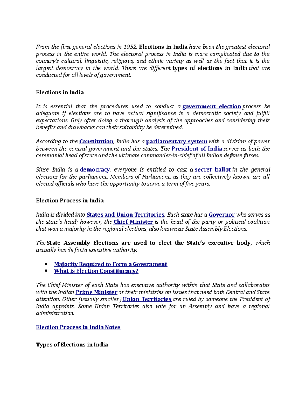 Election Process in India: A Comprehensive Overview and Analysis - Studocu